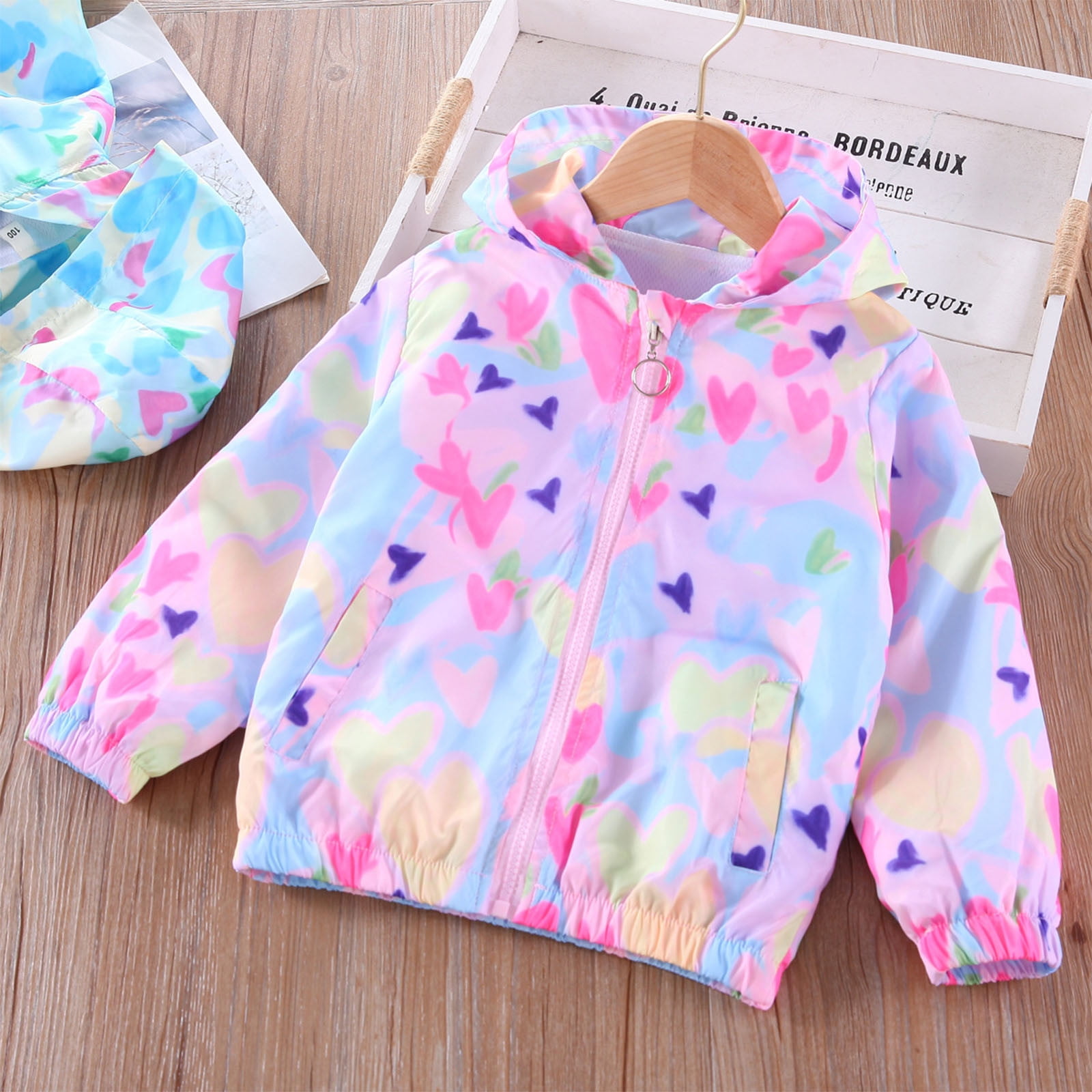NAISIBABY Girls Jackets, Windbreaker Zipper Casual Kids Hooded Prints ...
