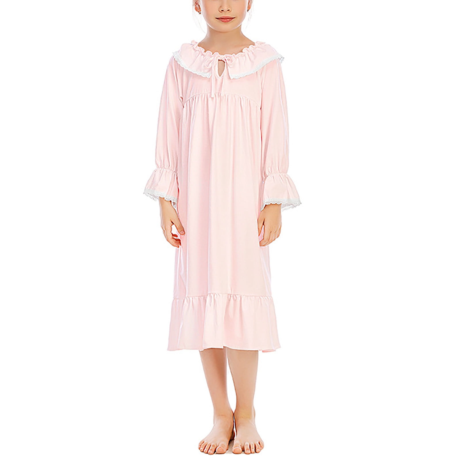 NAISIBABY Girls Long Nightgown Pajamas, Comfy Cute Thin Solid Color ...