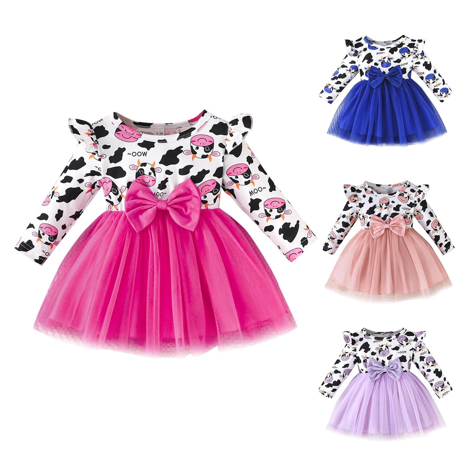 NAISIBABY Girls Mesh Dress, Long Sleeve Crew Neck Prints Princess Dress ...