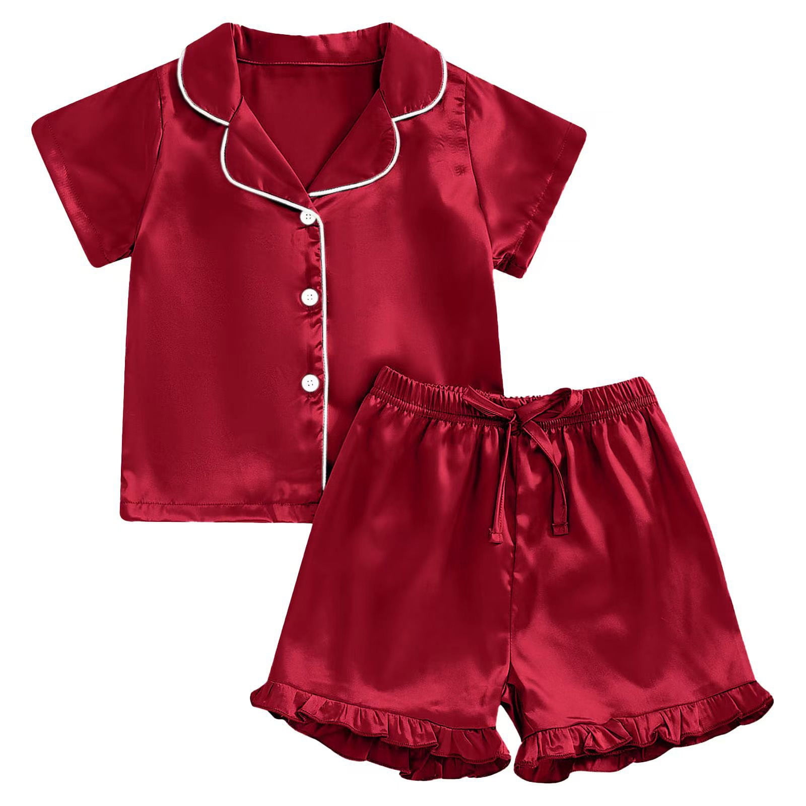 NAISIBABY Girls Pajama Set 2-Piece, Silky Satin Soft Lapel Short Sleeve ...