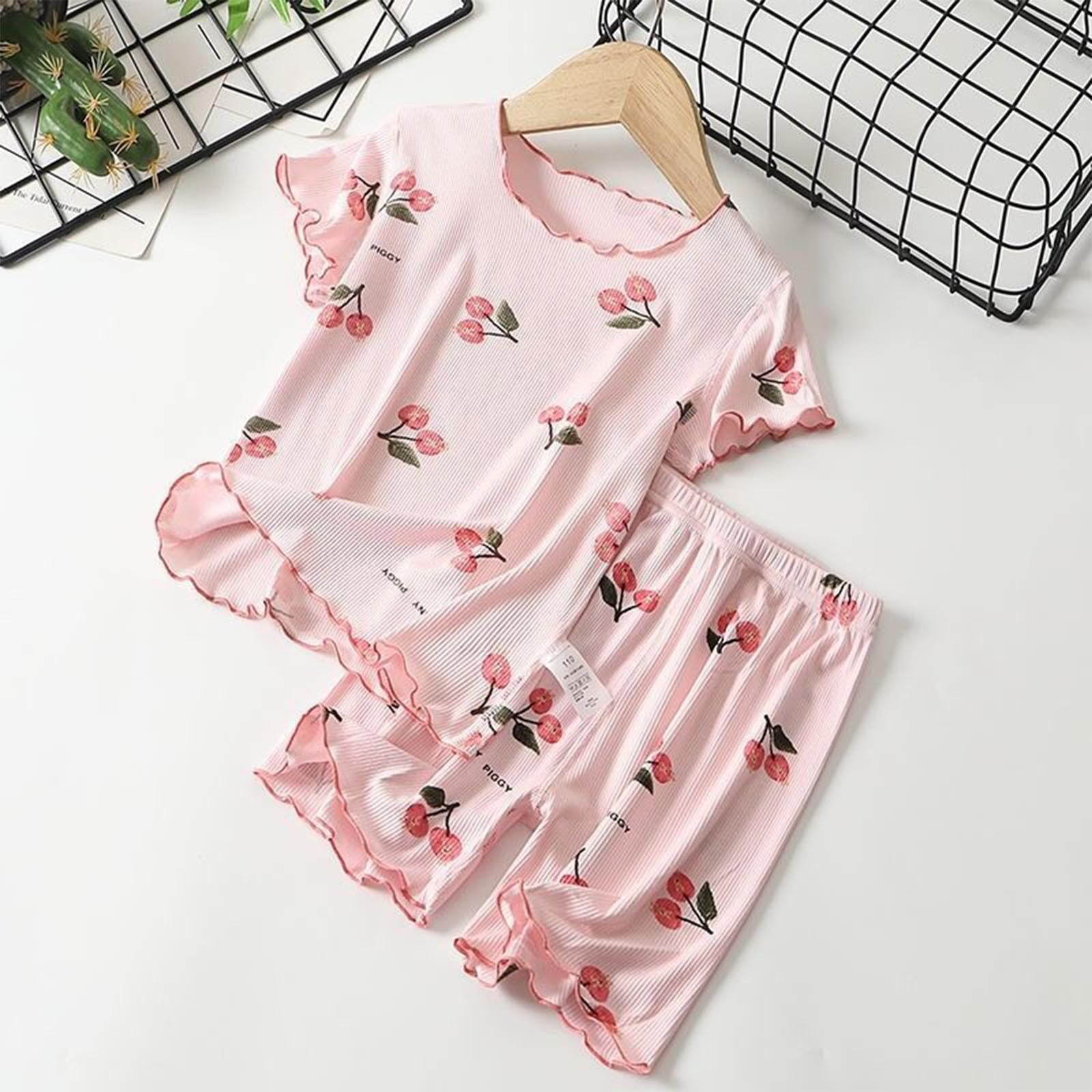 NAISIBABY Girls Pajamas Set, Ruffled Short Sleeve Tops Elastic Waist ...