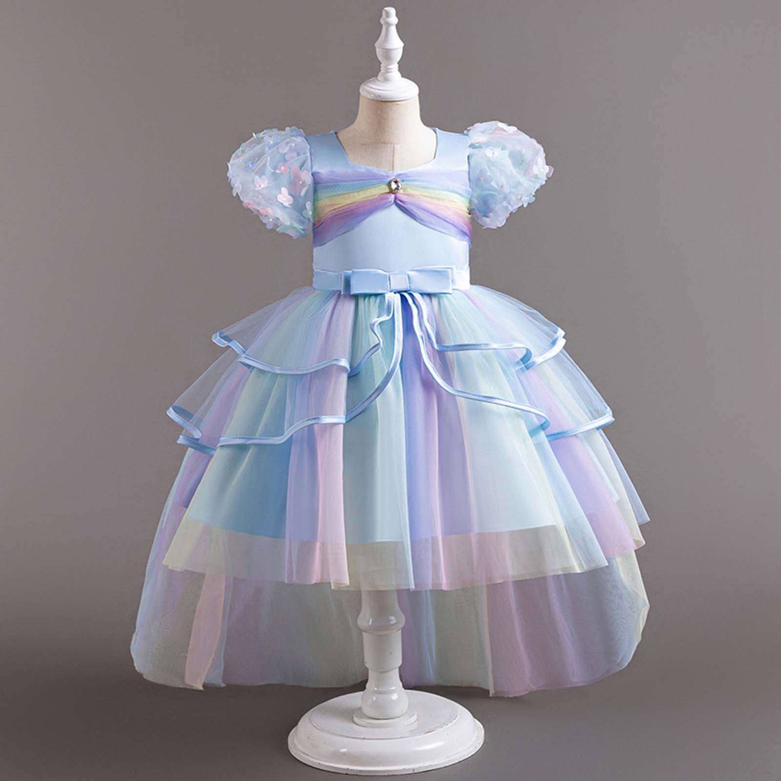 NAISIBABY Girls Princess Dress, Bubble Sleeve Elegant Maxi Dress Formal ...