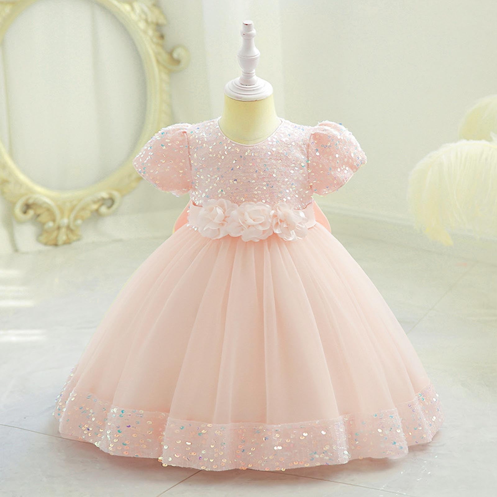 NAISIBABY Girls Princess Dress, Cute Wedding Dress Lace Sequin Mesh ...