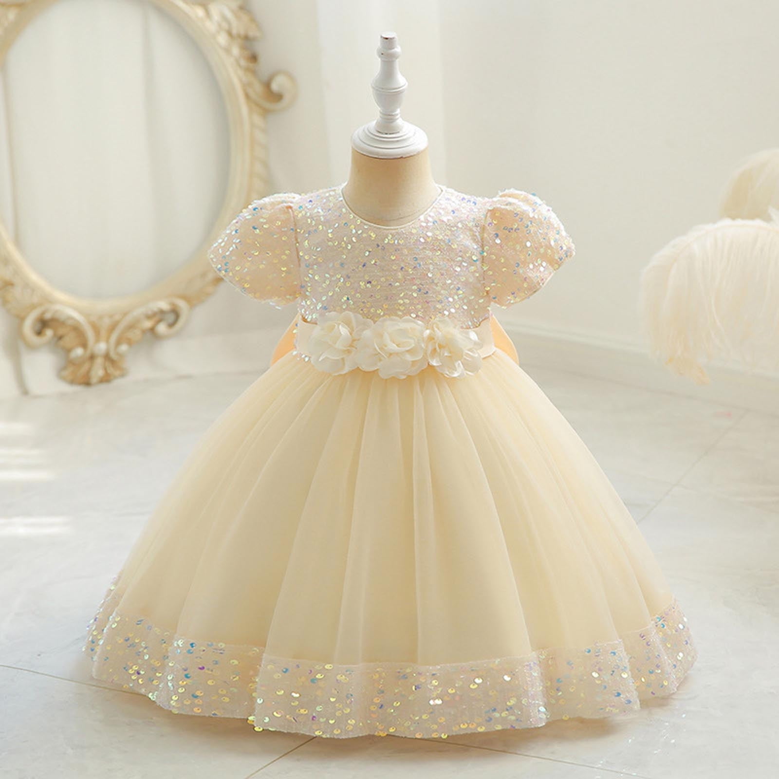 NAISIBABY Girls Princess Dress, Lace Sequin Mesh Cute Wedding Dress ...