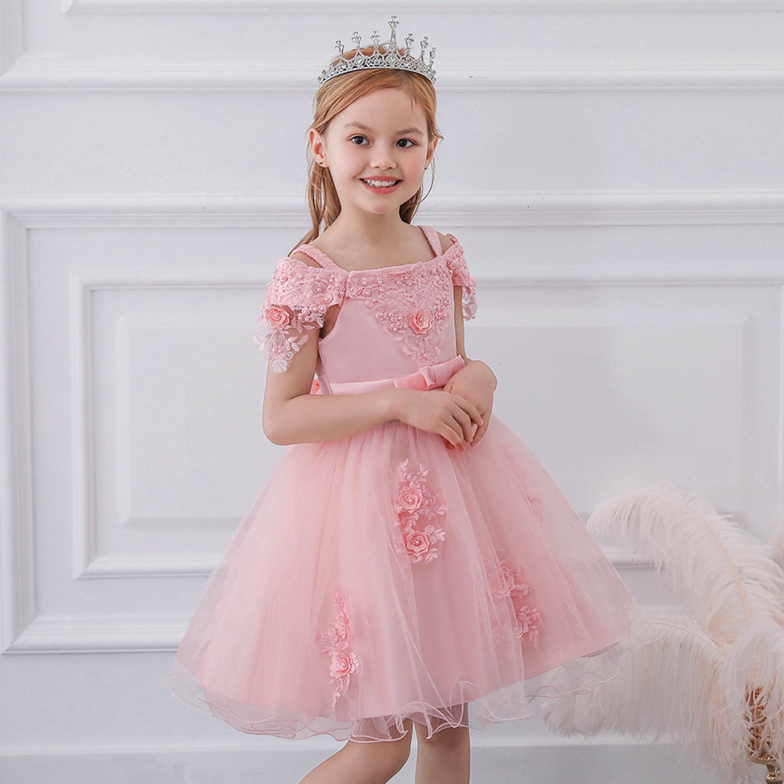 NAISIBABY Girls Princess Dress, Sleeveless Floral Sequin Mesh Formal ...