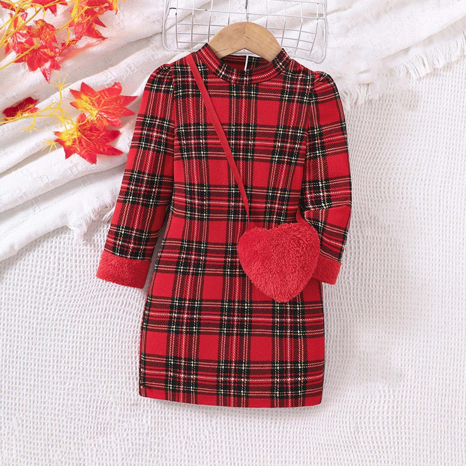 NAISIBABY Girls Red Plaid Dress, A-line Cotton Long Sleeve Casual ...