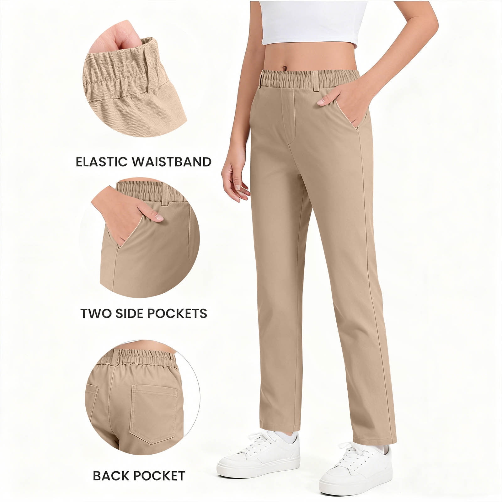 NAISIBABY Girls School Uniform Pants, High Rise Straight Slim Leg ...