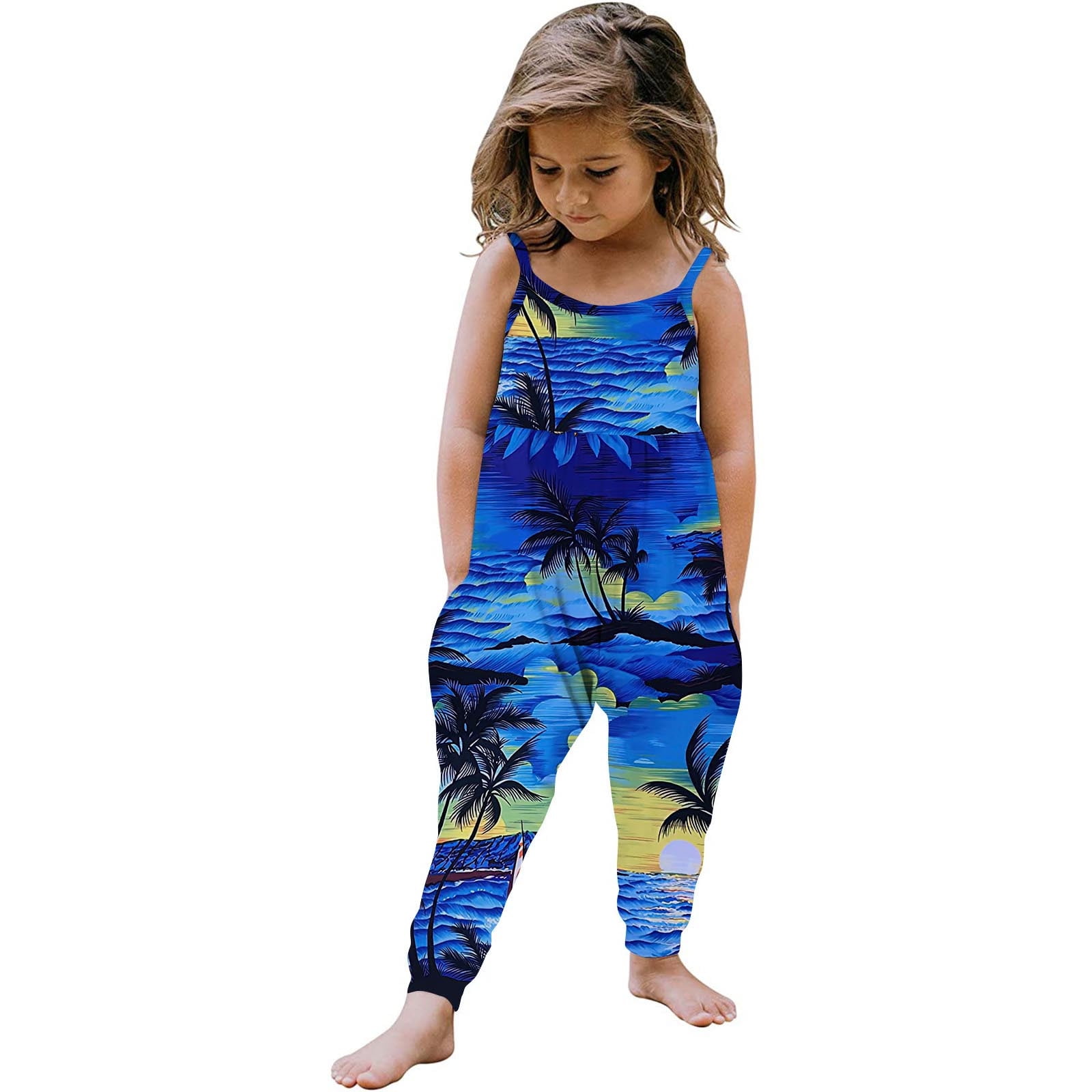 NAISIBABY Girls Suspenders Jumpsuit, Sleeveless Hawaiian Beach Printed ...