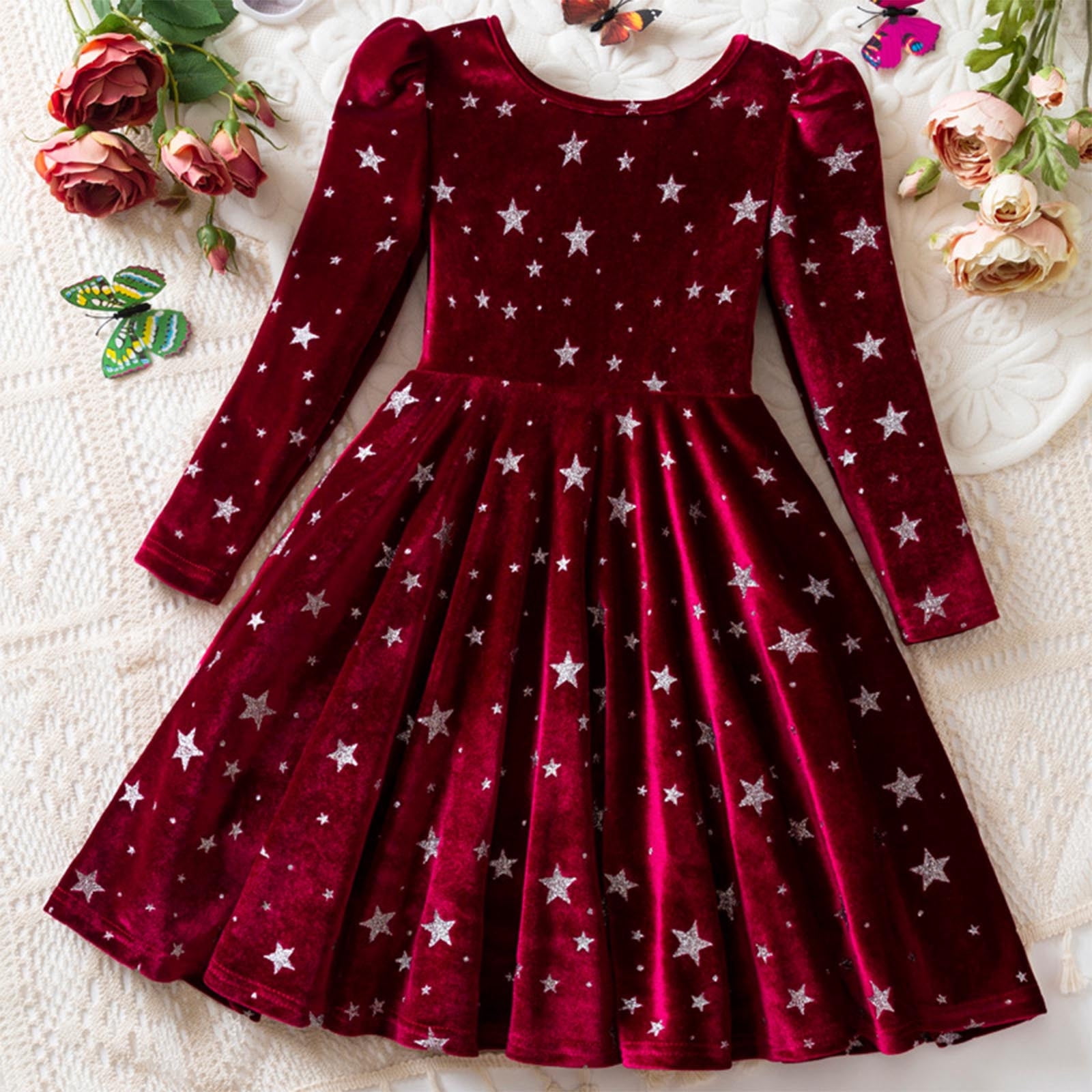 NAISIBABY Girls Velour Dresses, Christmas Party Long Sleeve Shiny ...