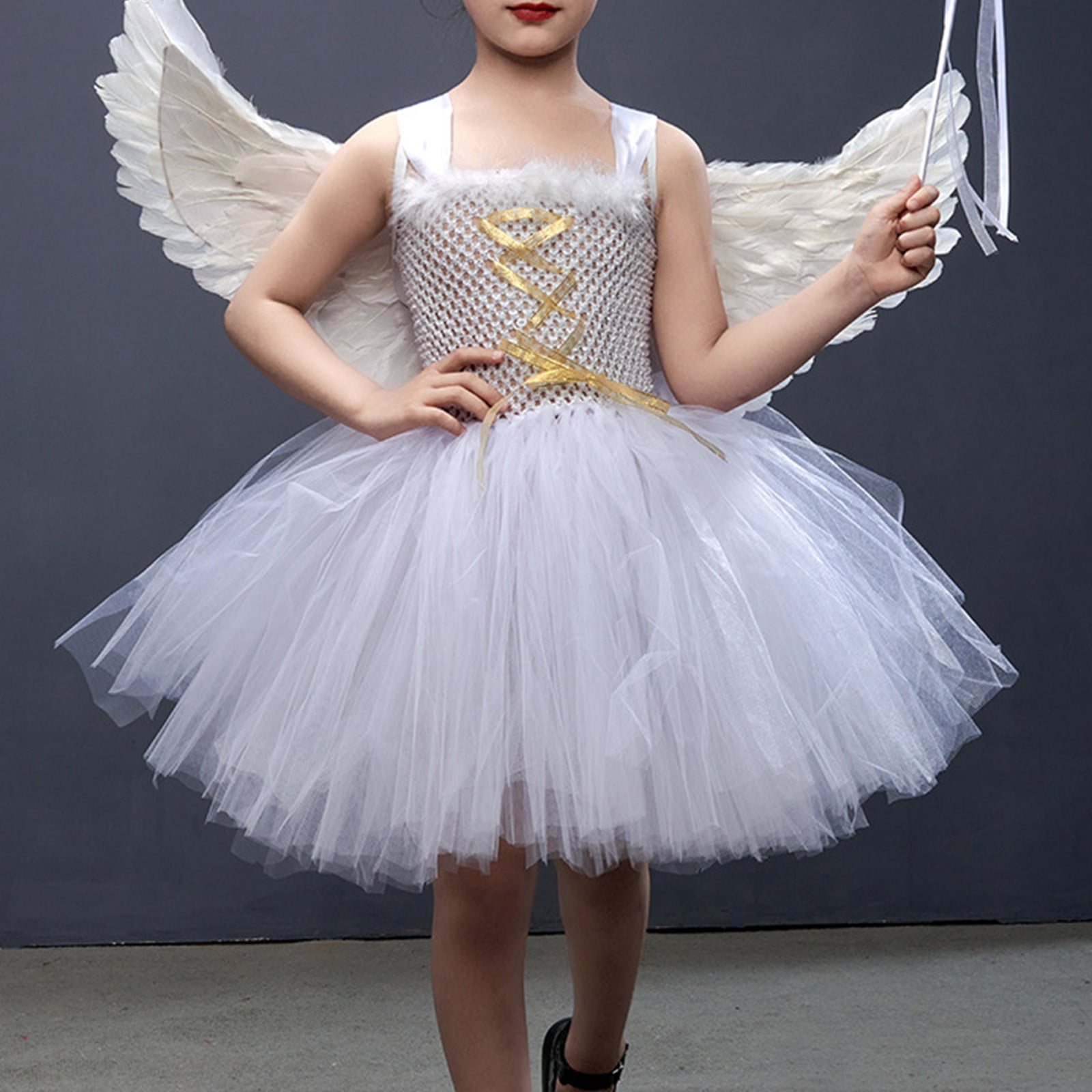 NAISIBABY Girls White Angel Princess Dress, Mesh Lace Gowns Dresse Kids ...