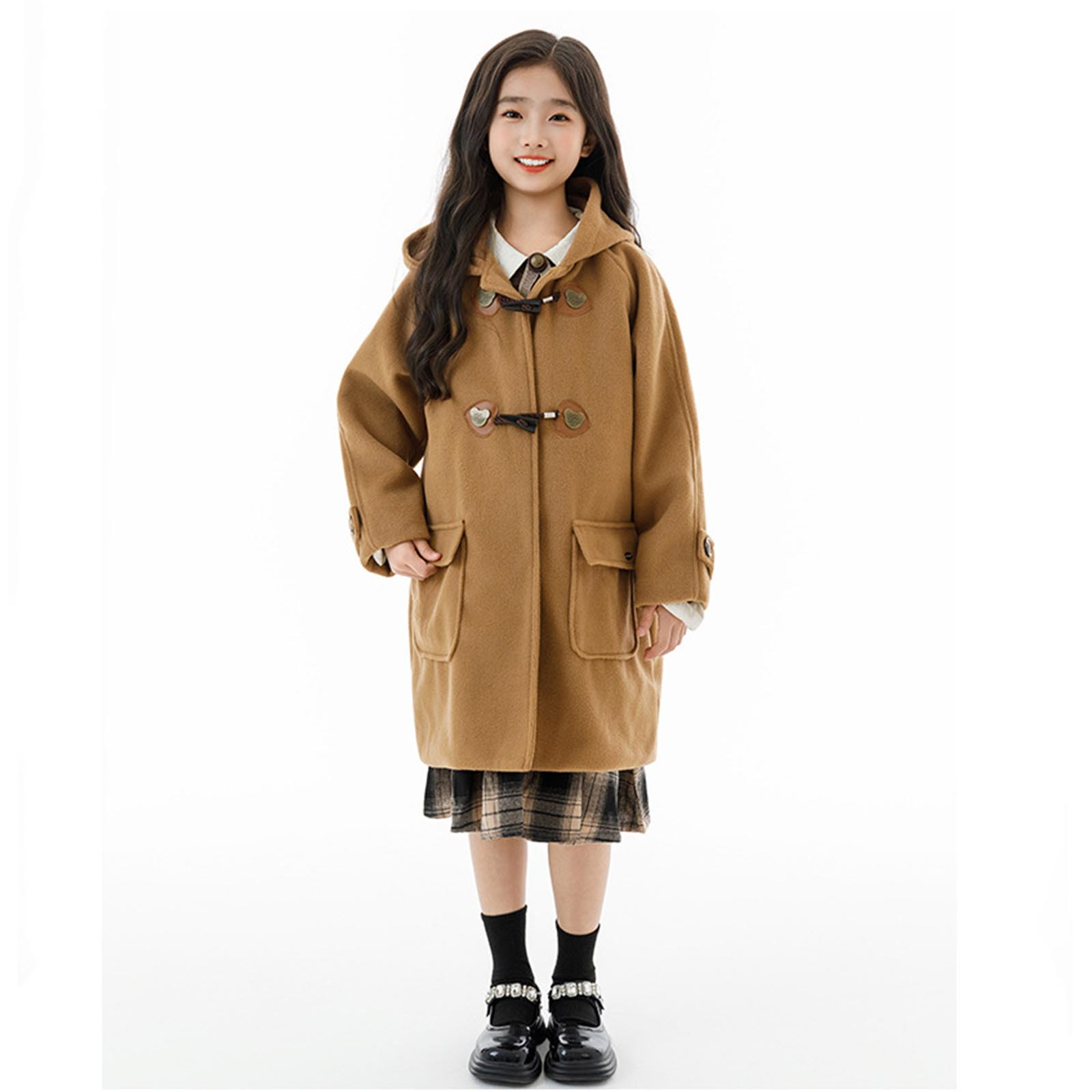 NAISIBABY Girls Woolen Coat with Hooded, Thermal Lined College Style ...