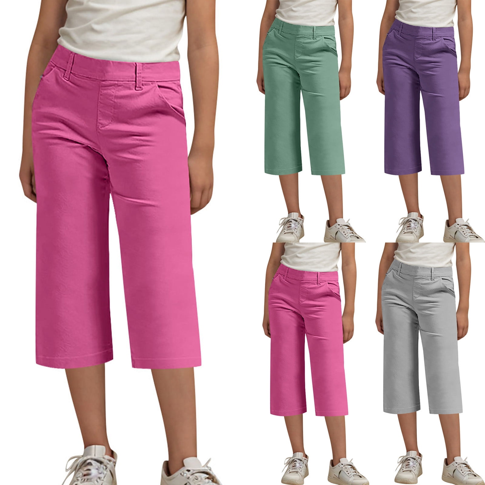 NAISIBABY Girls Capris Size 10-12, Solid Color with Pockets Straight ...