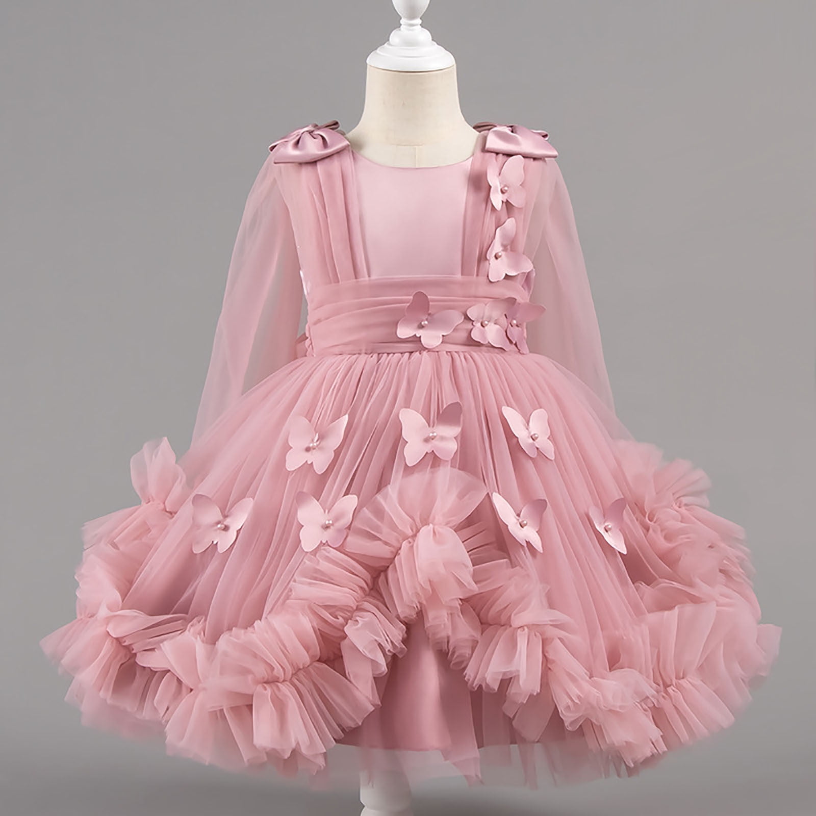 NAISIBABY Princess Dress for Girls, Lace Long Sleeve Mesh Embroidered ...