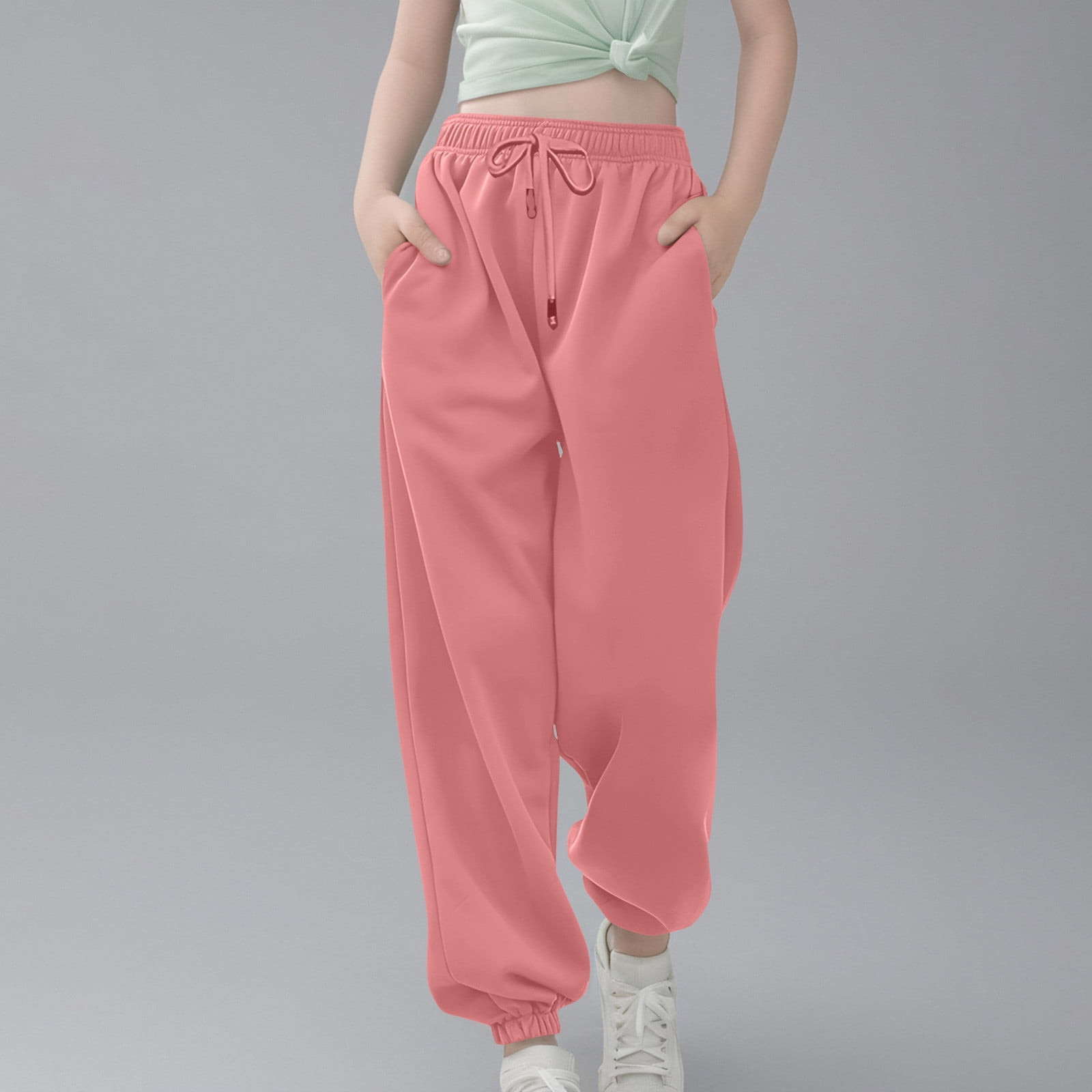 NAISIBABY Sweatpants for Big Girls, Elastic Drawstring Loose Fit Solid ...