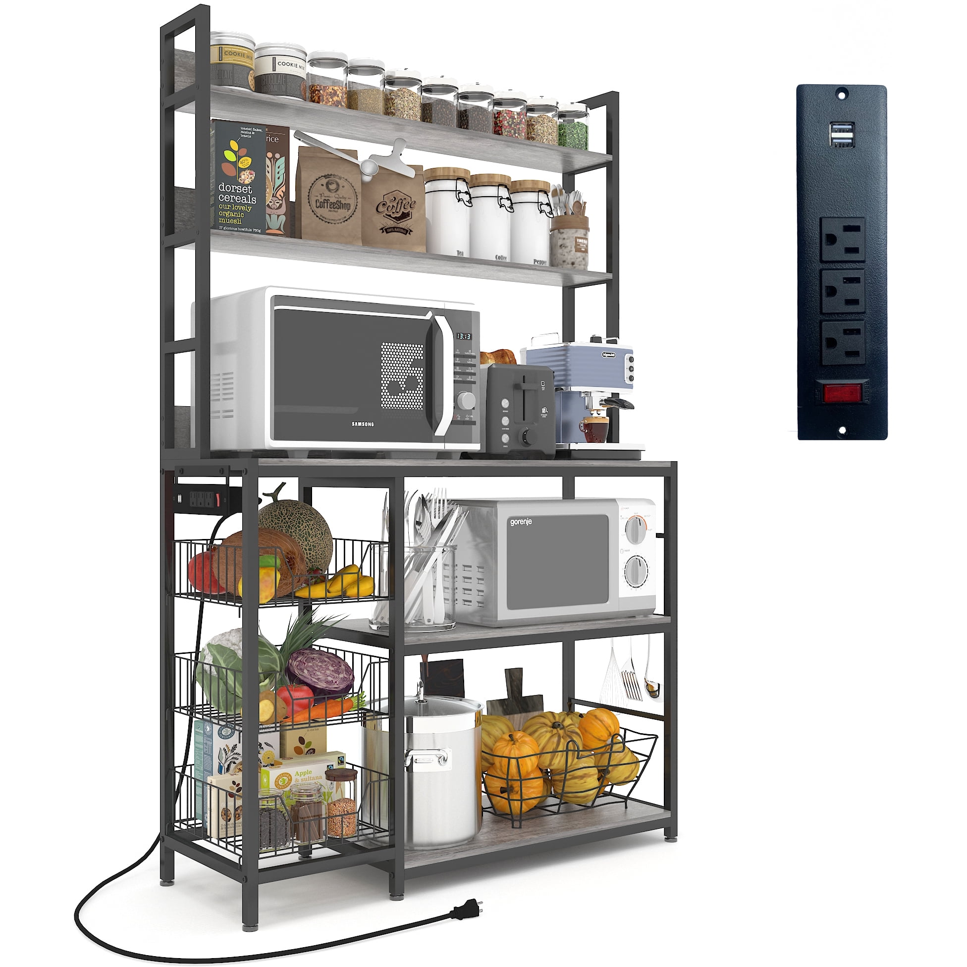 NAIYUFA Bakers Rack 5-Tier Kitchen Large Capicity Gray Wood Shelves ...