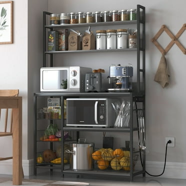 43Inch Wide Large Bakers Rack with Power Outlet, Kitchen Microwave ...