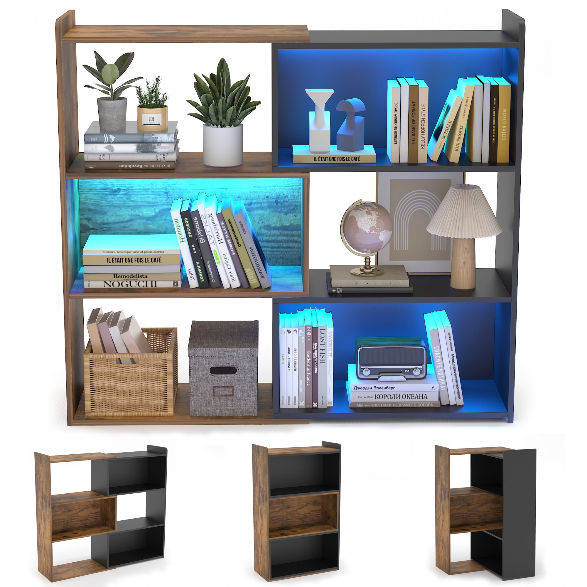 NAIYUFA Scalable Bookshelf 4 Tiers Wood Retractable Storage Shelf ...