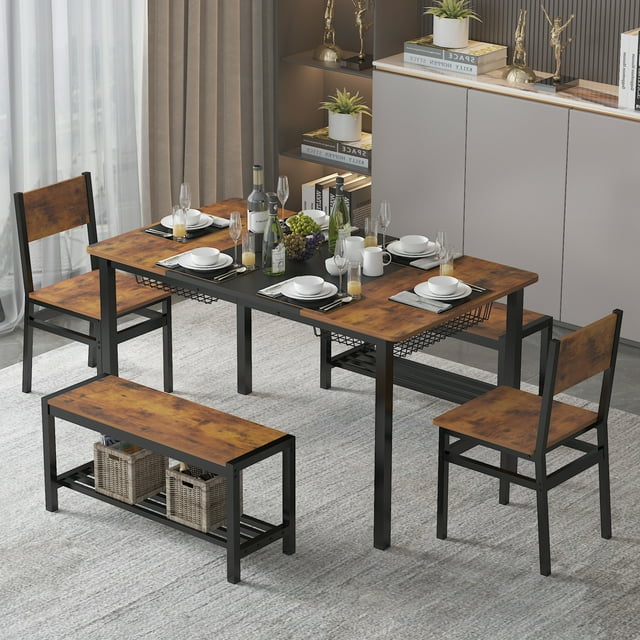 NAIYUFA Dining 5 Pieces Table Set,One Large Table ,2 chairs and 2 ...