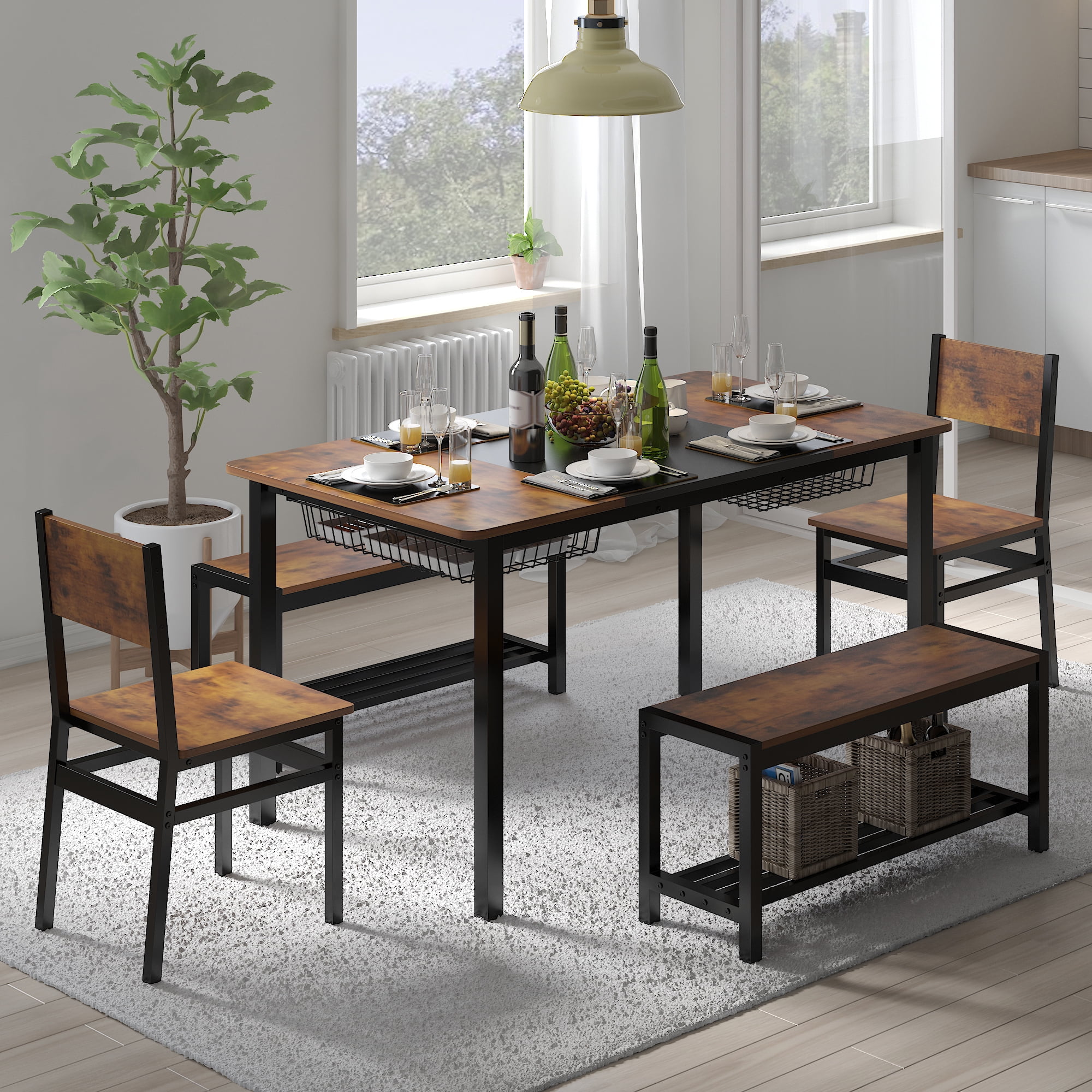 NAIYUFA Dining 5 Pieces Table Set,One Large Table ,2 chairs and 2 ...