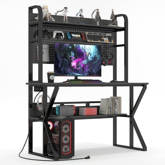 NAIYUFA Gaming Desk Black Computer Desks with Pegboard ,Home Office ...