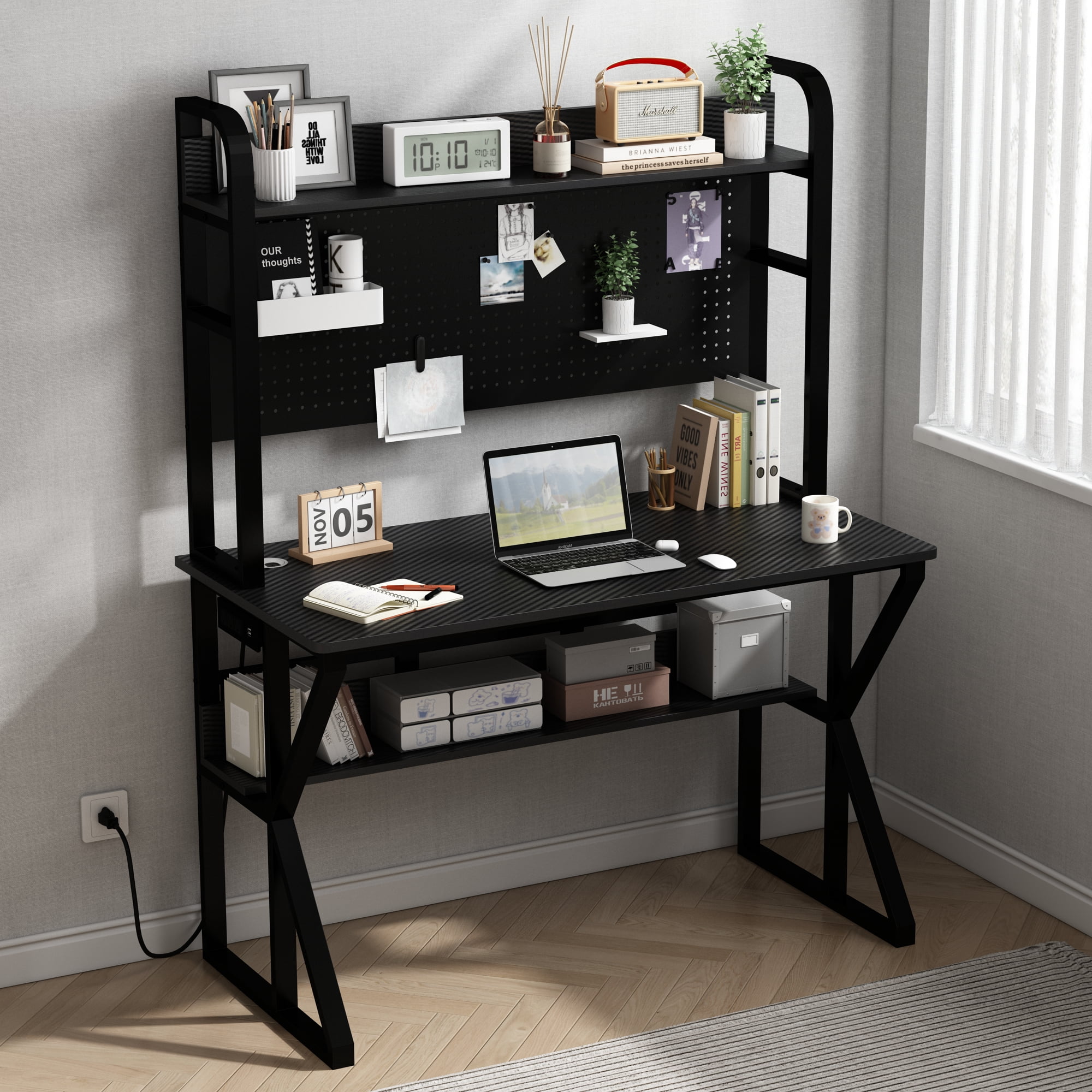 NAIYUFA Gaming Desk Black Computer Desks with Pegboard ,Home Office ...