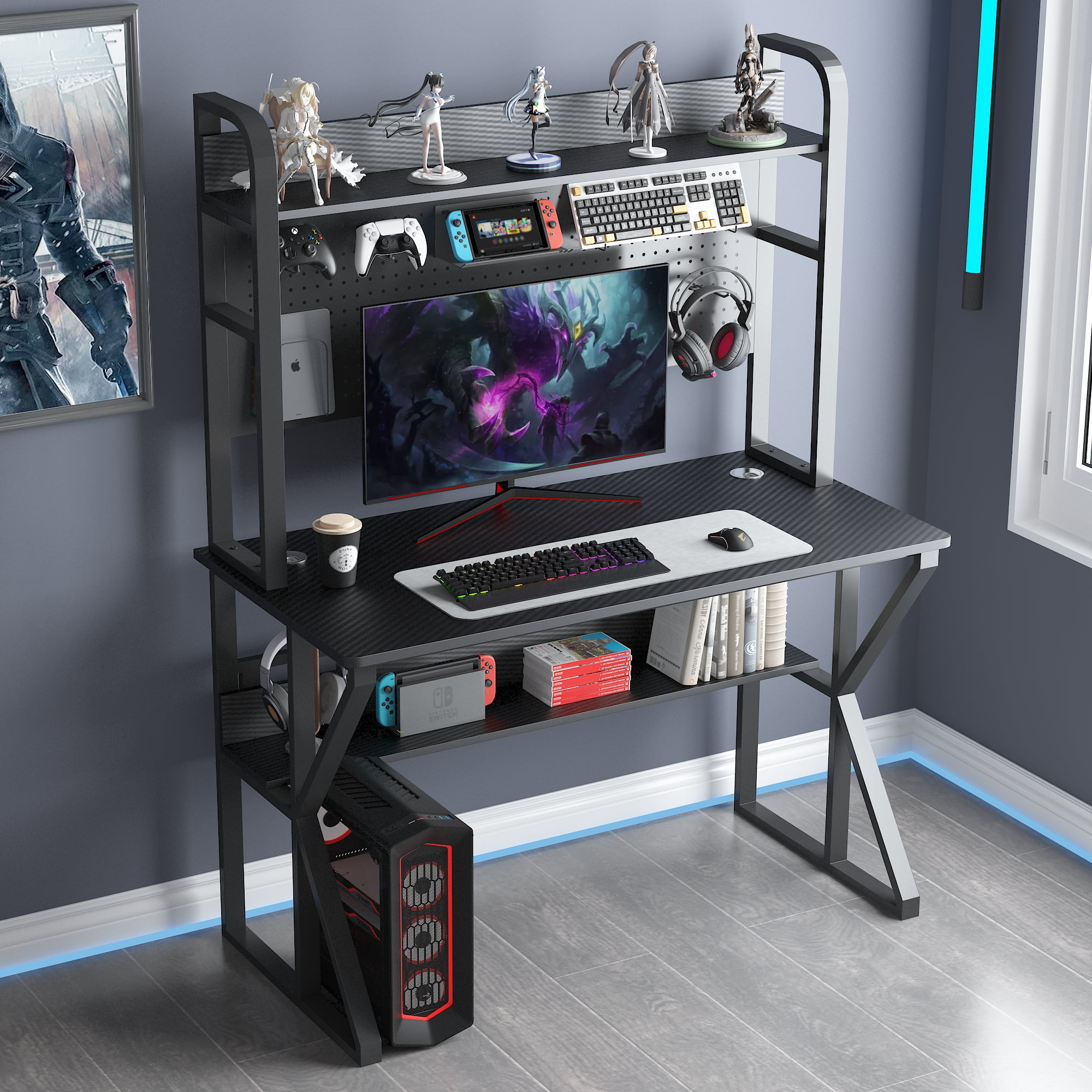 NAIYUFA Gaming Desk Black Computer Desks with Pegboard ,Home Office ...