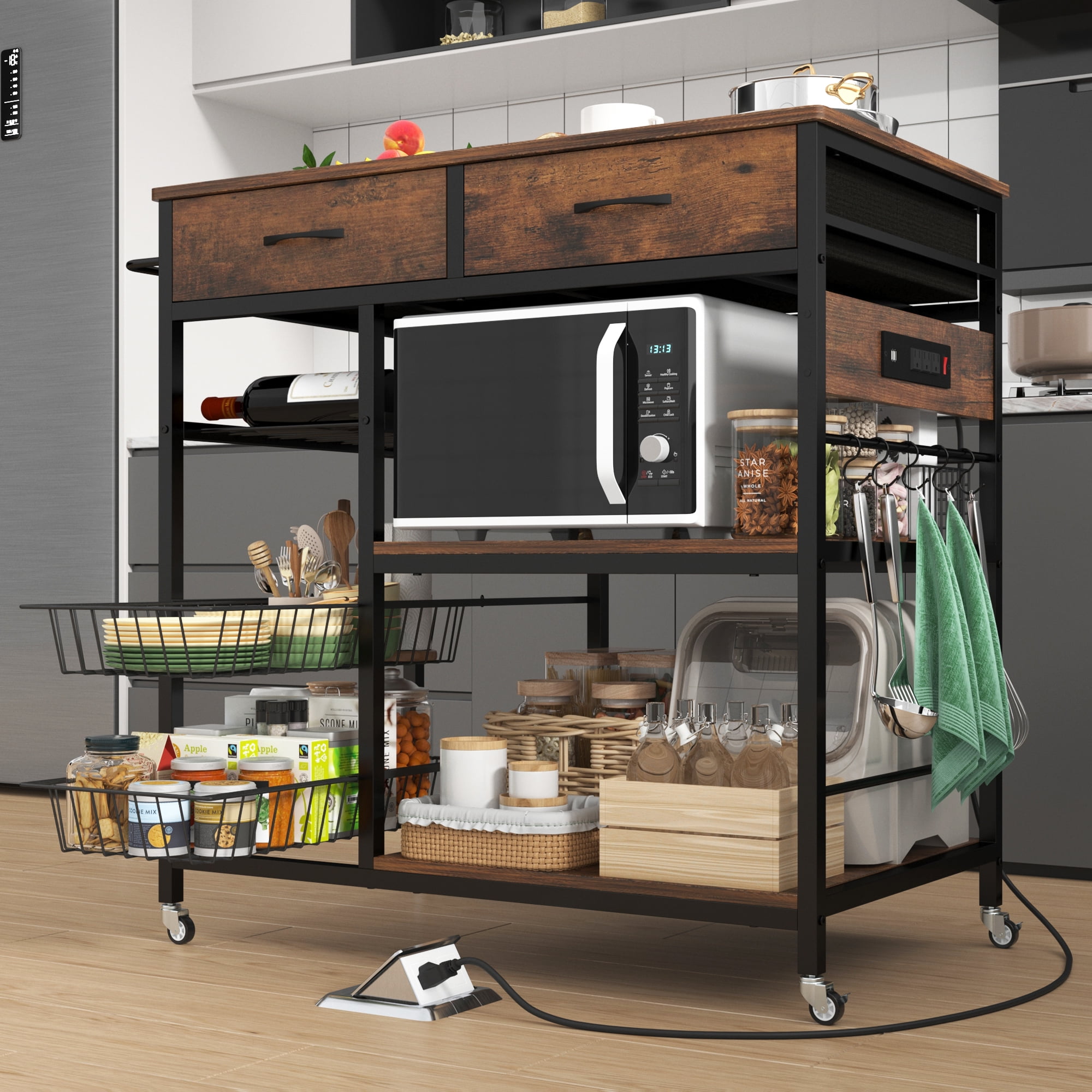 NAIYUFA Kitchen Island with Storage,Industrial Kitchen Island on Wheels ...