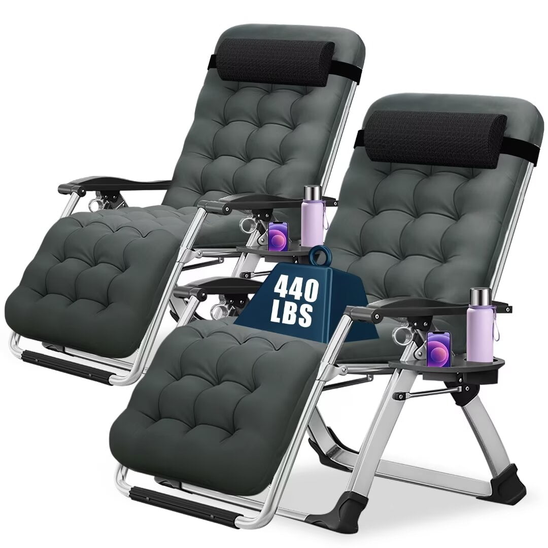 NAIZEA 2 Packs Zero Gravity Chair with Headrest Pillow Folding Recliner Foldable Lounge Chair ...