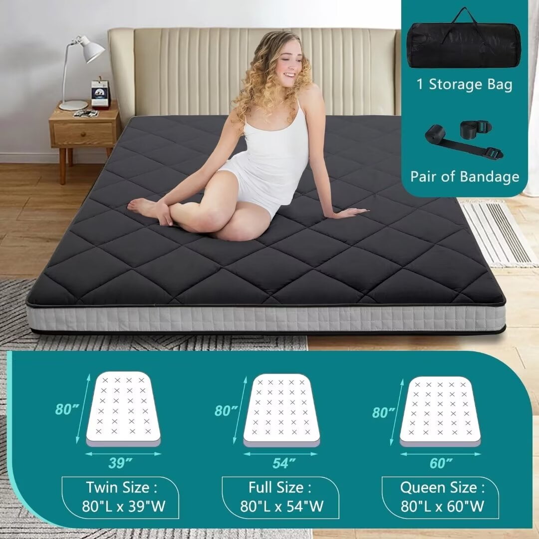 NAIZEA Portable Style Japanese Floor Mattress, Extra Thick Memory Foam ...