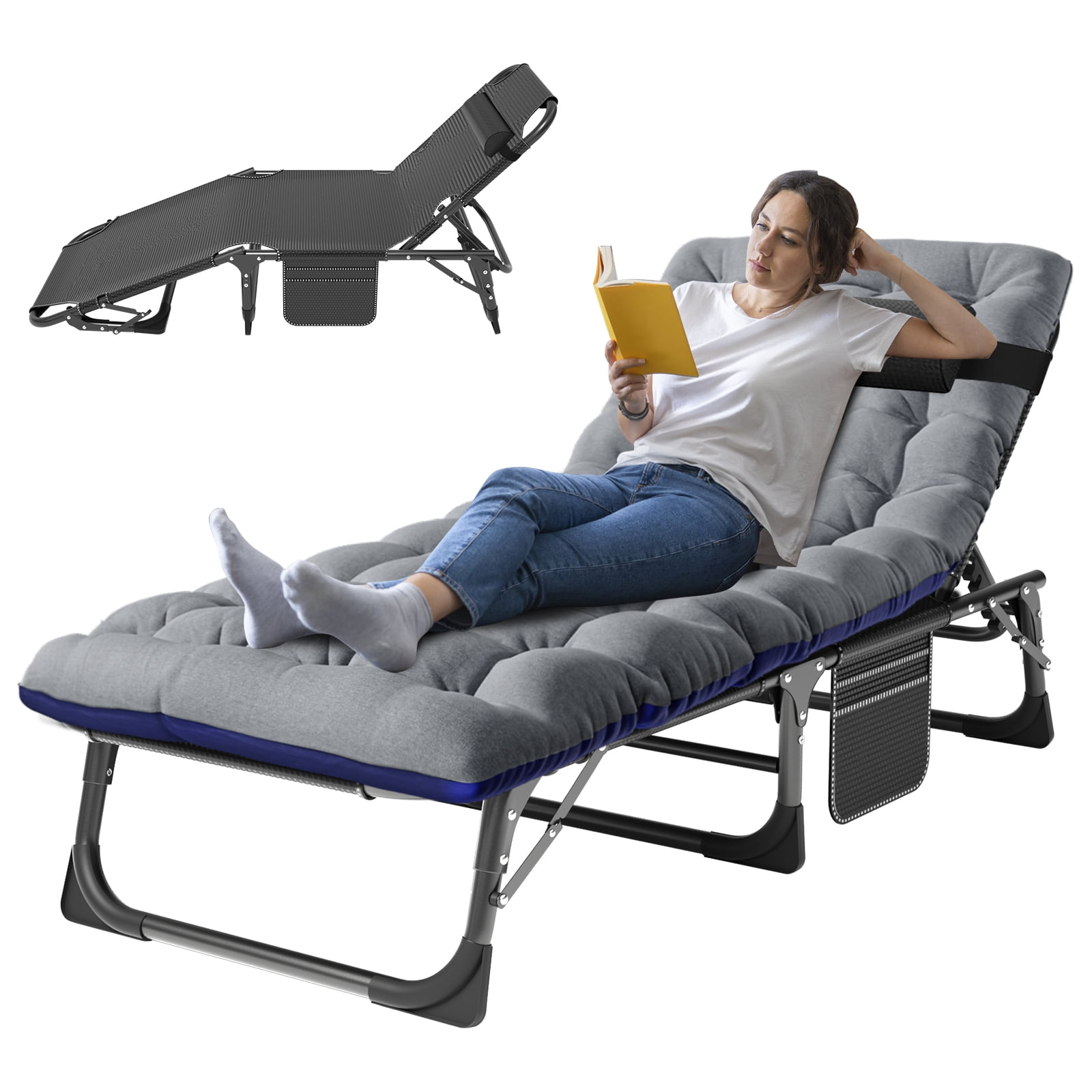 NAIZEA 75" Folding Camping Cot for Adult, Adjustable 4-Position Folding ...