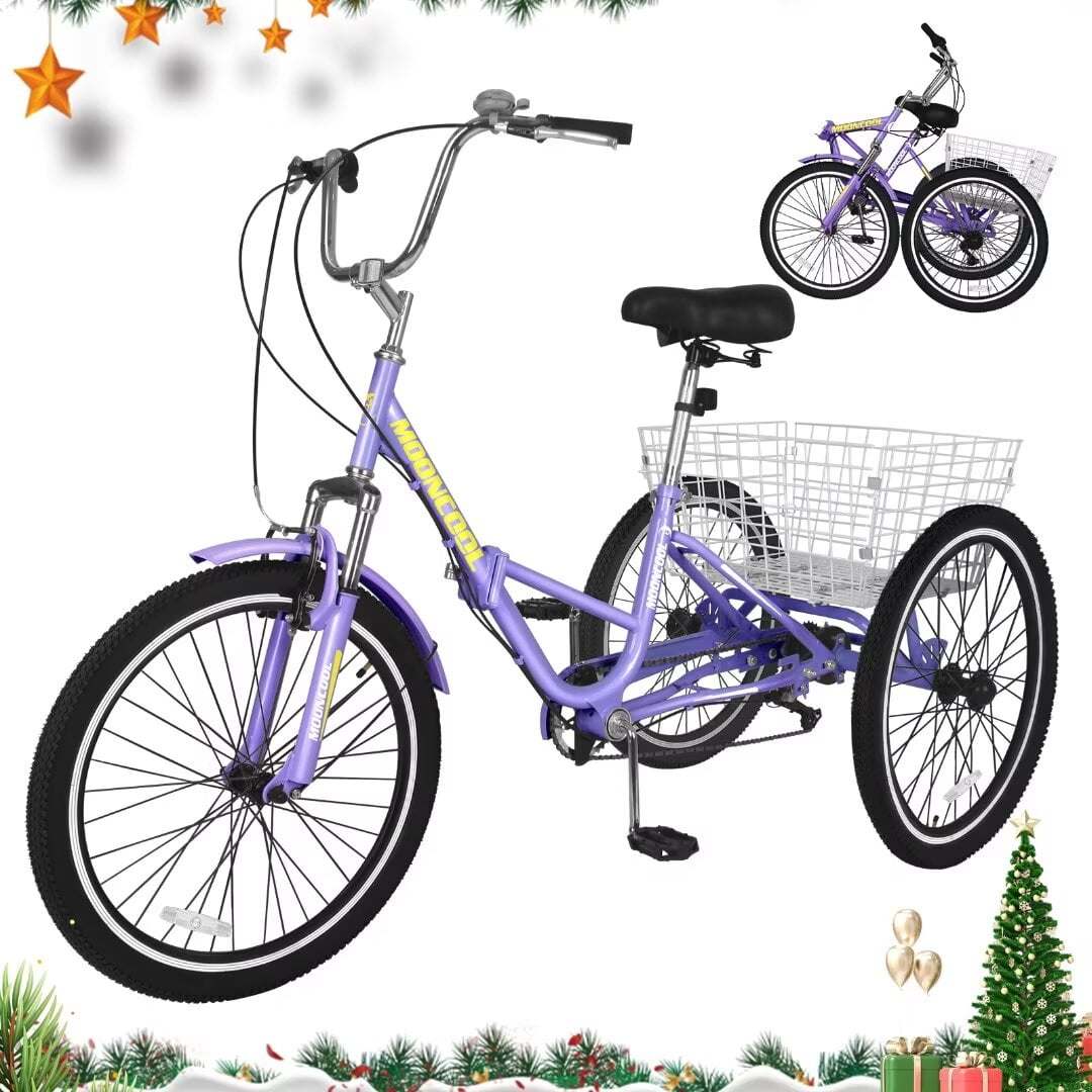 NAIZEA Adult Folding Tricycle 7-Speed, 20/24/26-Inch Three Wheel ...