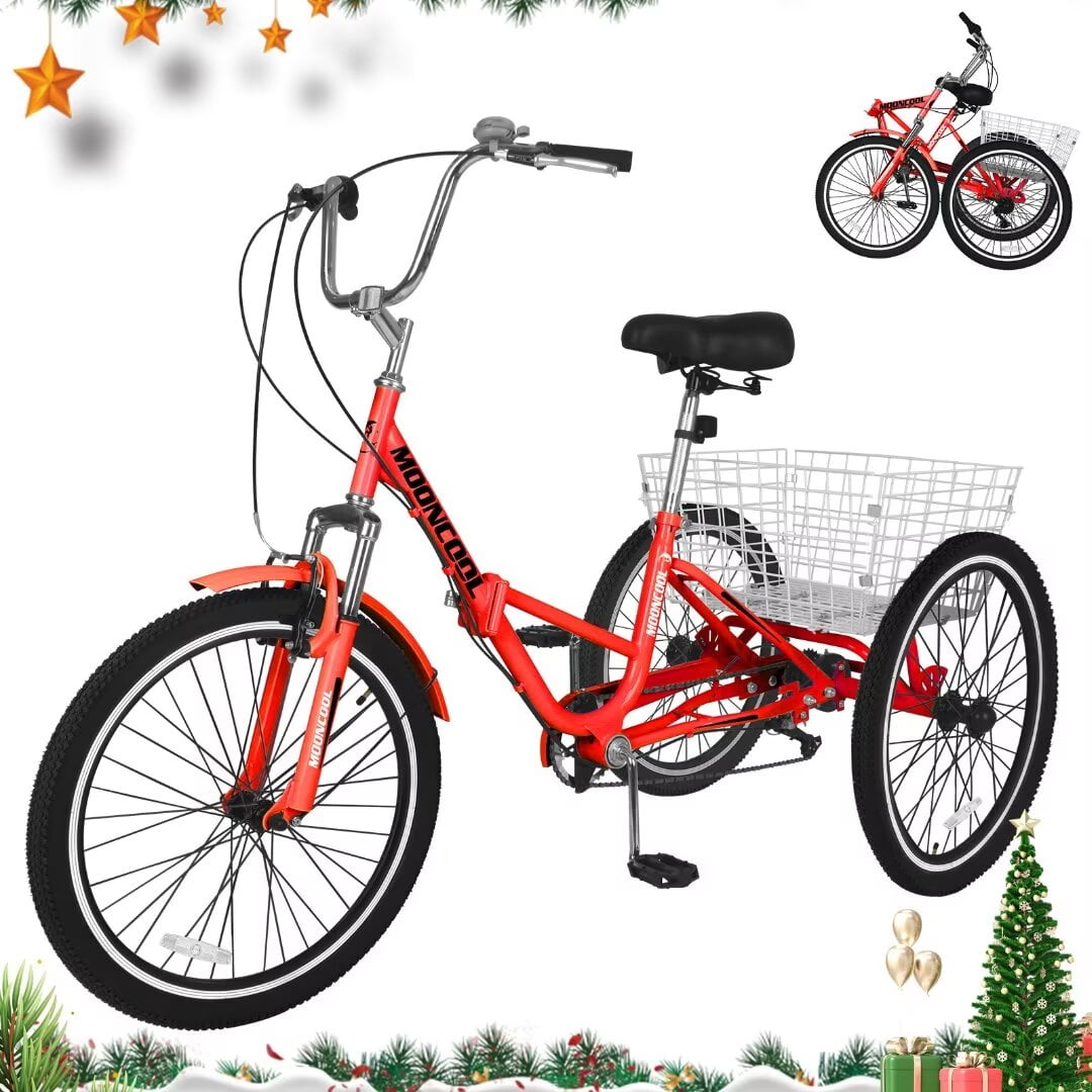NAIZEA 20" Adult Folding Tricycle, 7-Speed Three Wheel Bicycle with ...