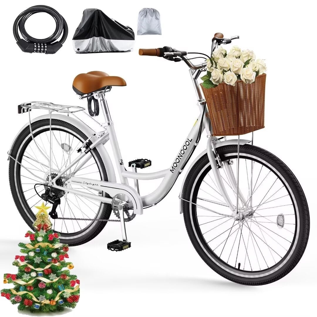 NAIZEA Beach Cruiser Bike for Adult, 24 inch 7 Speed Commute Bike ...