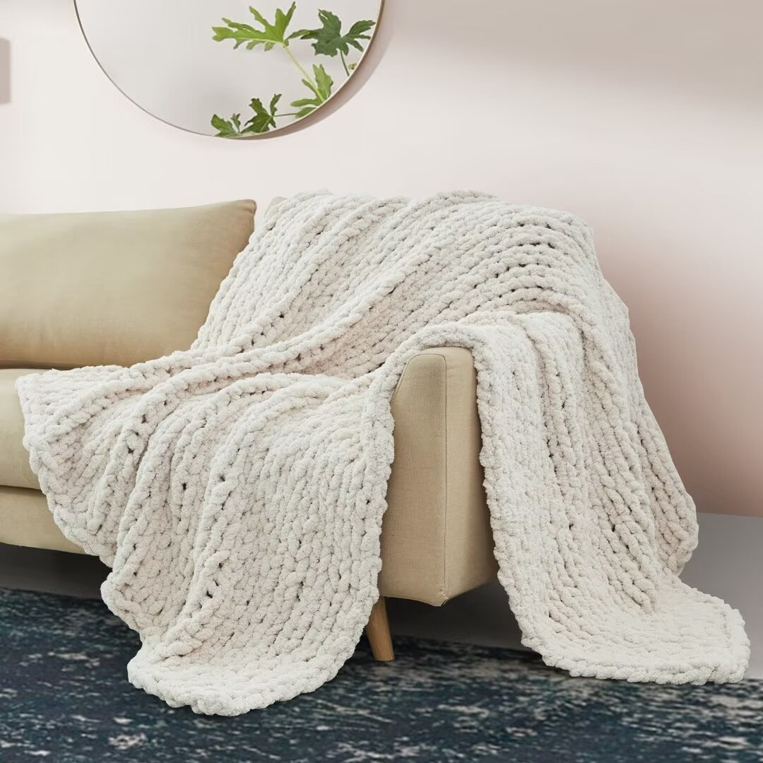 NAIZEA Chunky Knit Blanket Throw 40x50", Luxury Soft Cozy Chenille ...