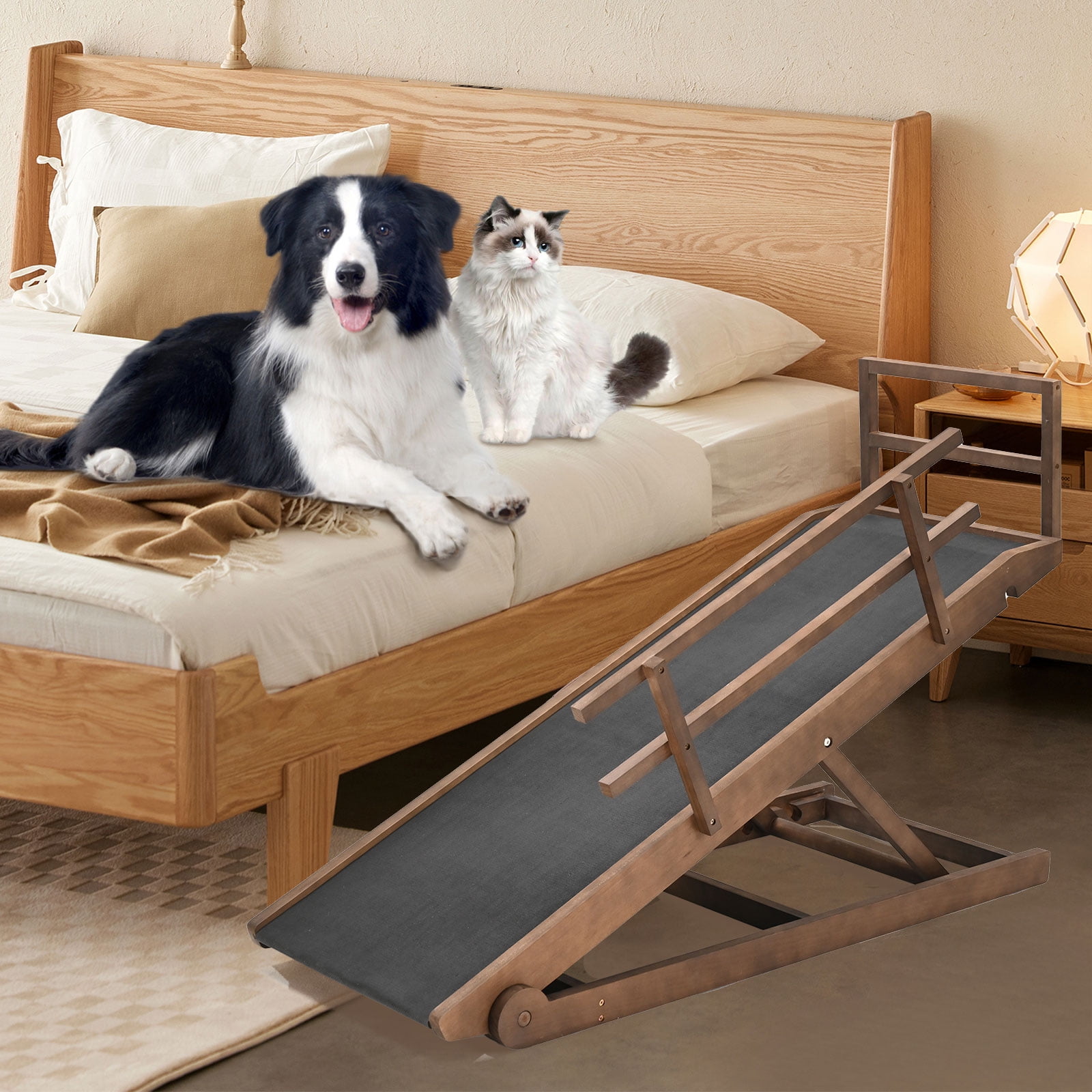 NAIZEA Dog Ramp, 5 Level Adjustable Height Folding Pet Ramp for Bed ...