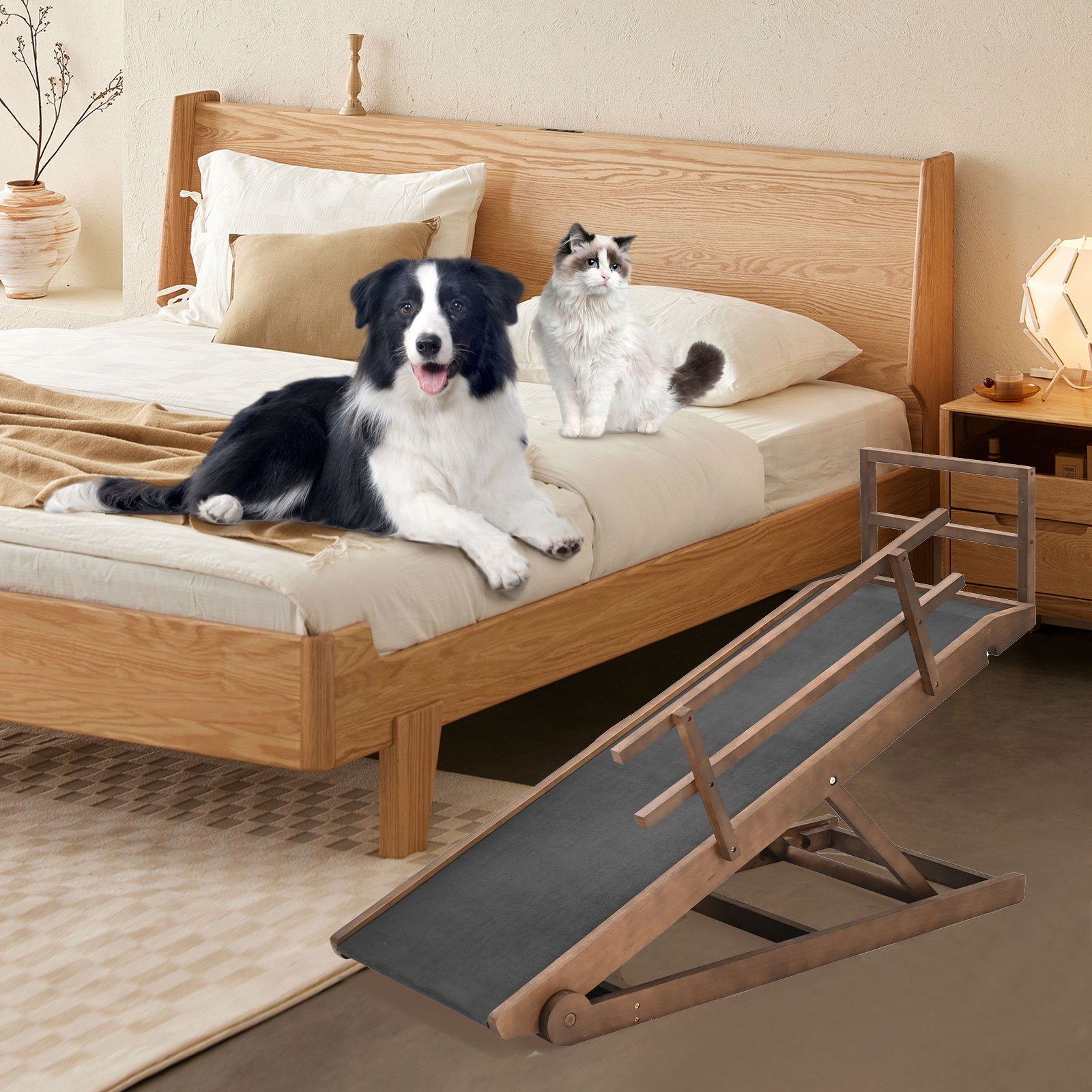 NAIZEA Dog Ramp, 5 Level Adjustable Height Folding Pet Ramp for Bed ...