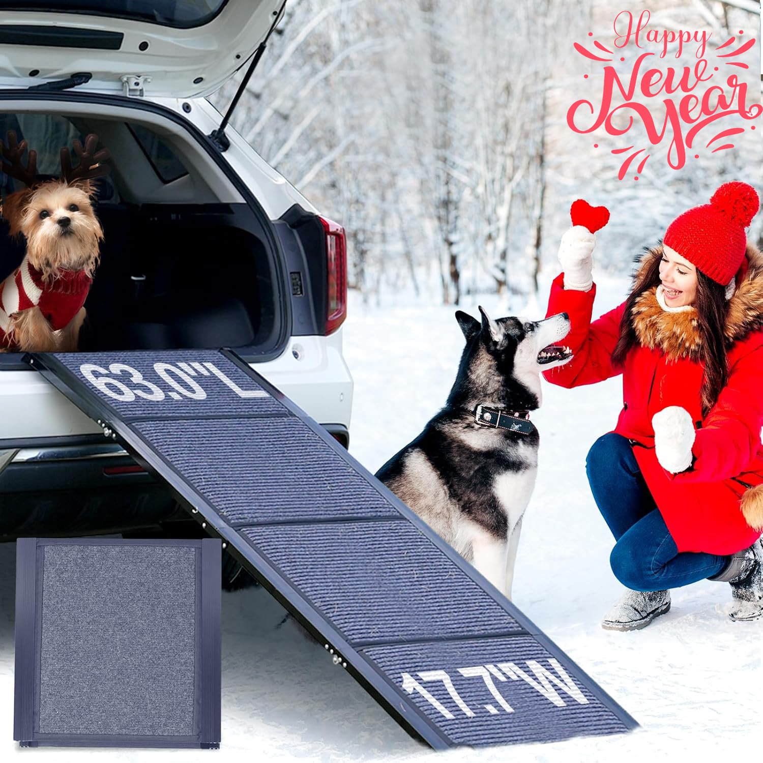NAIZEA Dog Ramp for Car, 63" Long & 17.7" Wide Folding Portable Pet ...