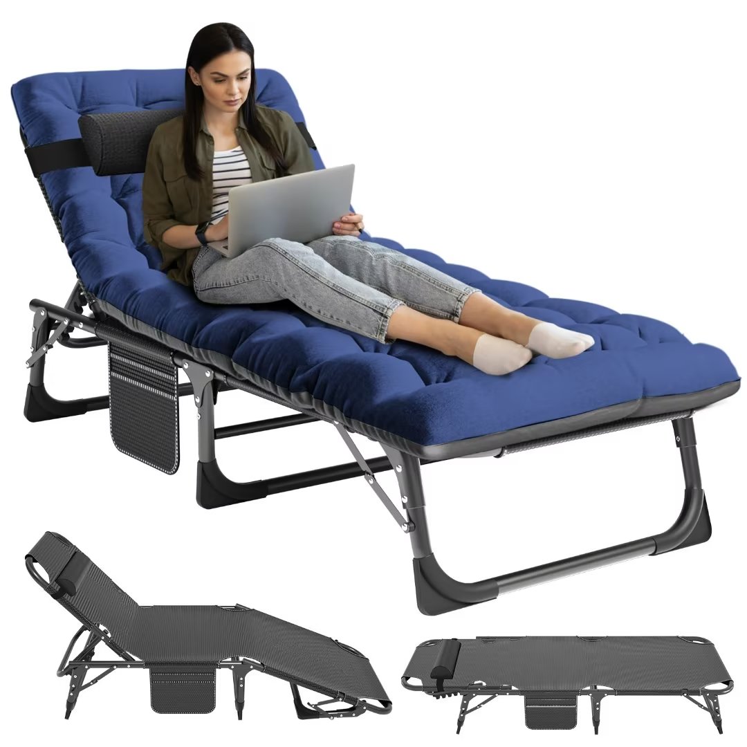 NAIZEA Folding Camping Cot Bed,75" Adjustable 4-Position Adults ...