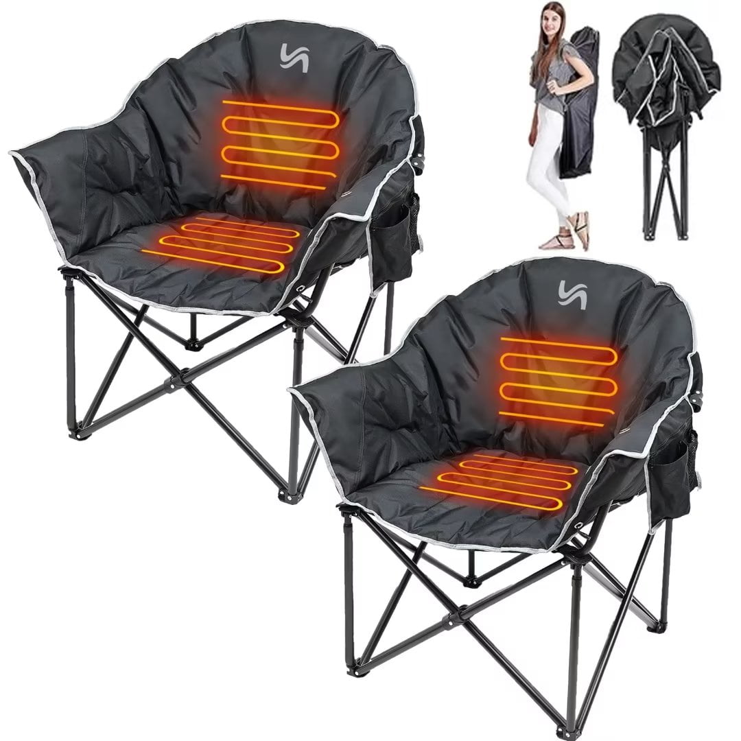 NAIZEA Heated Camping Chair, Portable Outdoor Folding Lounge Chair, 3 ...