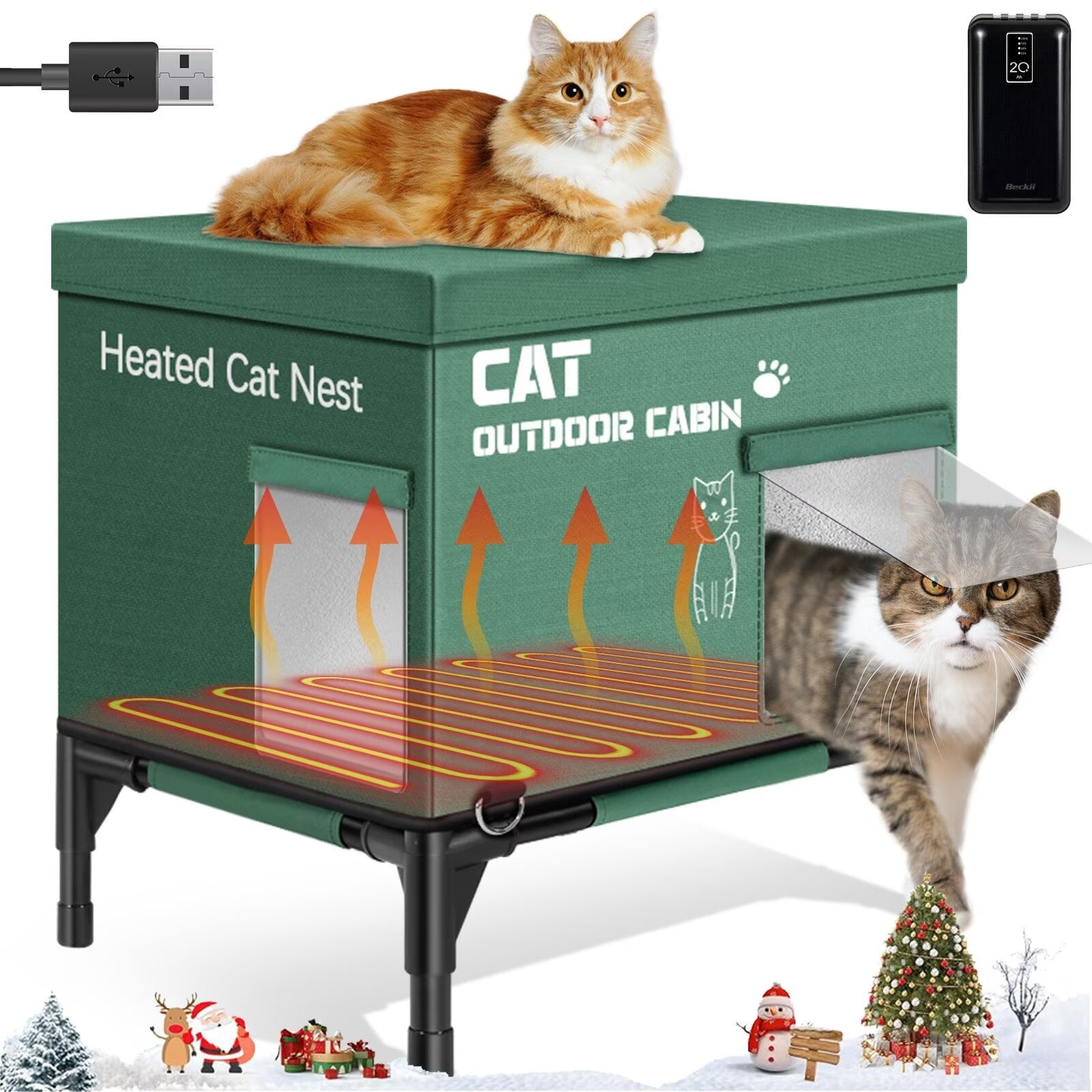 NAIZEA Heated Cat House for Outdoor Cat(Power Bank Included), Outside ...