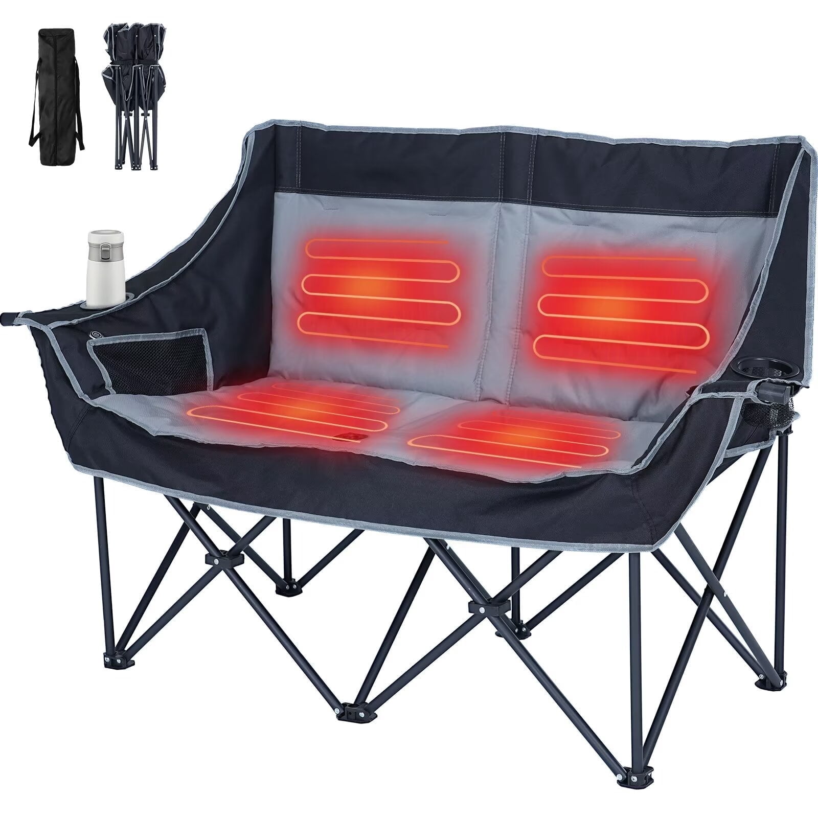 NAIZEA Heated Double Camping Chair, 2-Person Heated Folding Chairs for ...