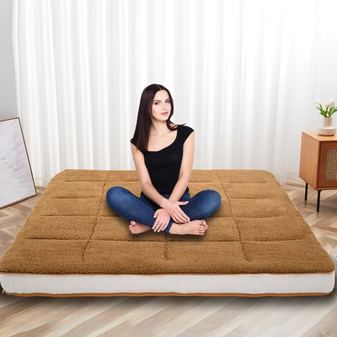NAIZEA Japanese Floor Mattress, 4" Thick Sherpa Fleece Folding Roll Up ...