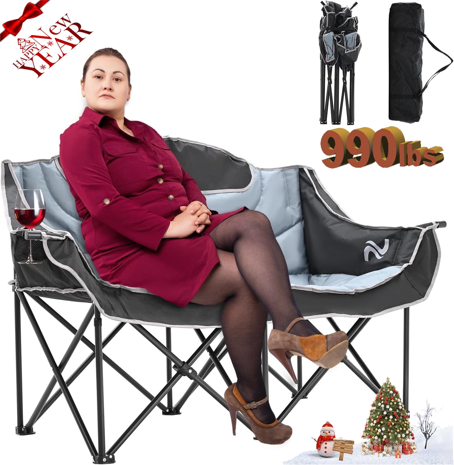 NAIZEA Oversized Camping Chair, 2 Person Fully Padded Camping Chair ...