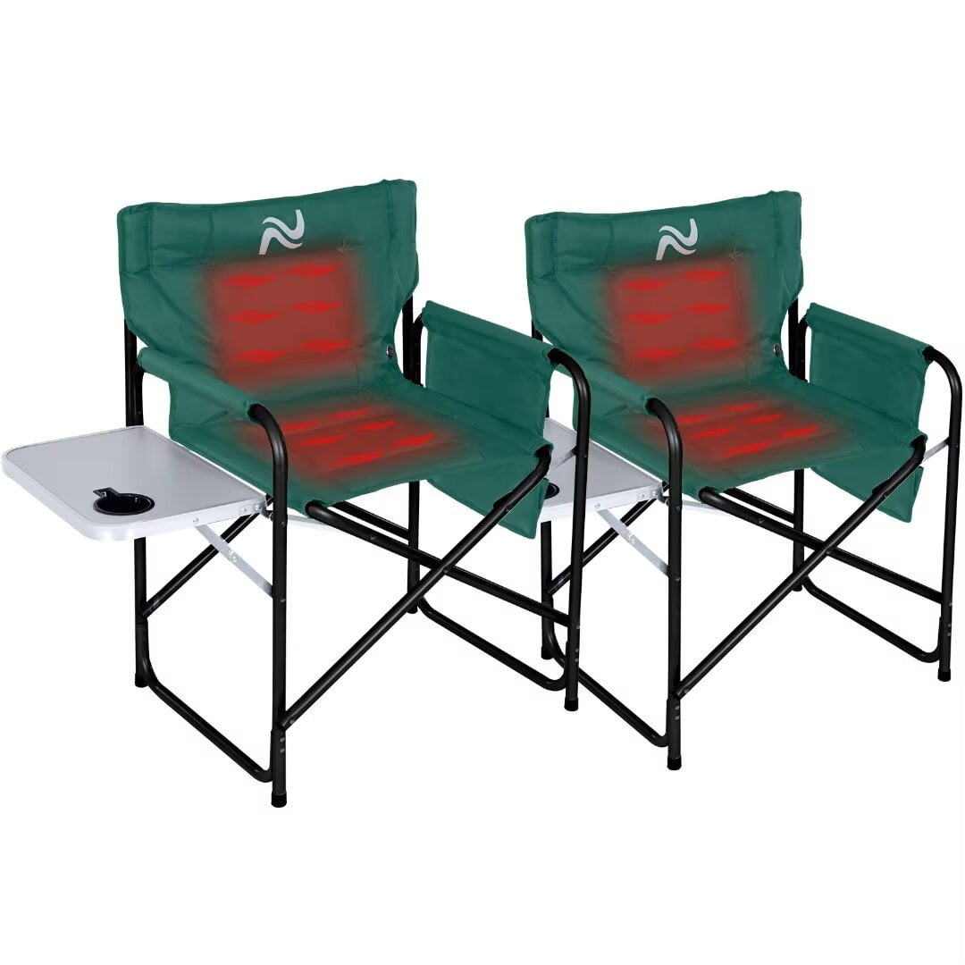 NAIZEA Oversized Directors Chair Heated Camping Chair Portable Folding Chairs for Adults Heavy Duty with Side Table Pocket for Outdoor Support