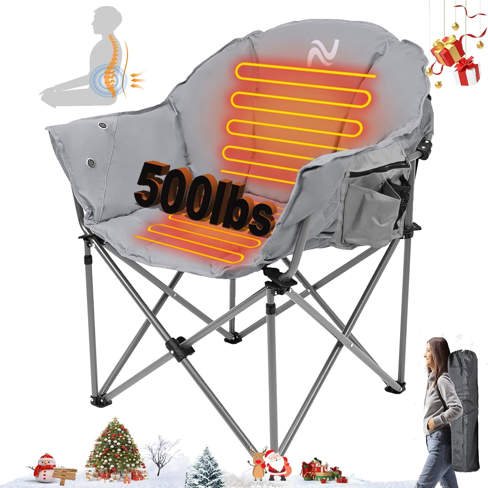 NAIZEA Oversized Heated Camping Chair, Patio Lounge Chairs with 3 Heat ...