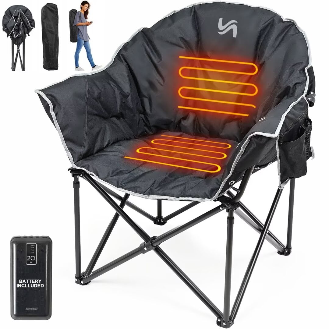 NAIZEA Oversized Heated Camping Chair, Portable Folding Lawn Chair, 3 ...