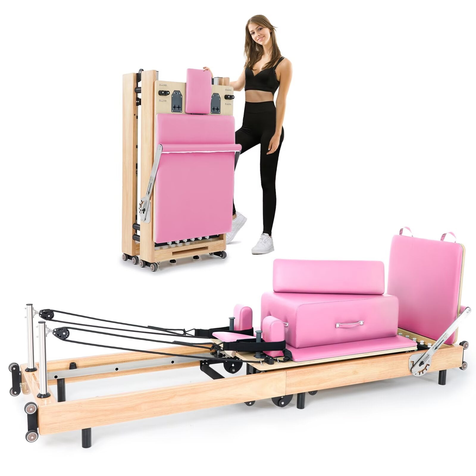 NAIZEA Pilates Reformer Machine,Oak Wood Home Pilates Equipment ...