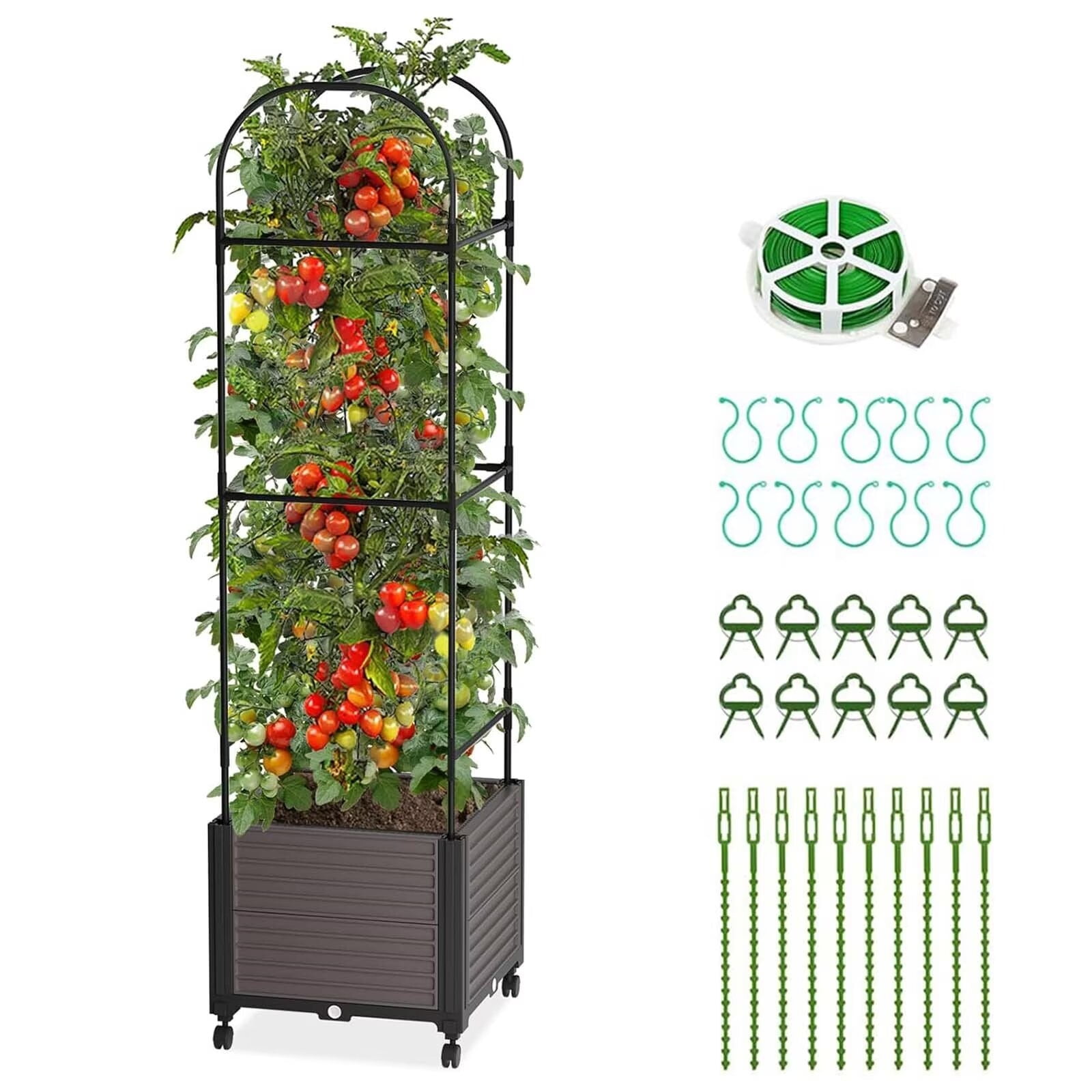 NAIZEA Raised Garden Bed Planter Box with Wheels, Tomato Cage Planter ...