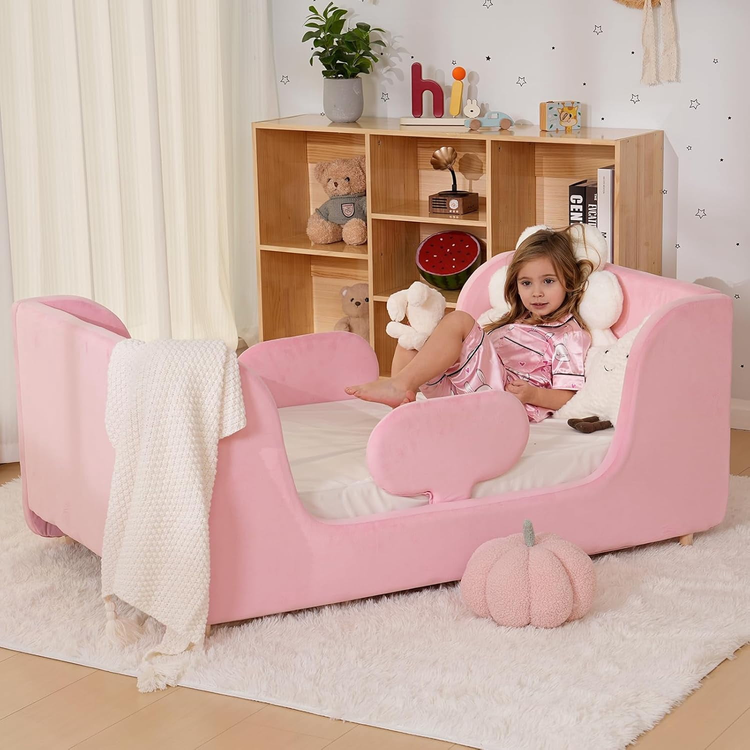 NAIZEA Toddler Floor Bed - Toddler Bed Frame with Rails & Headboard ...