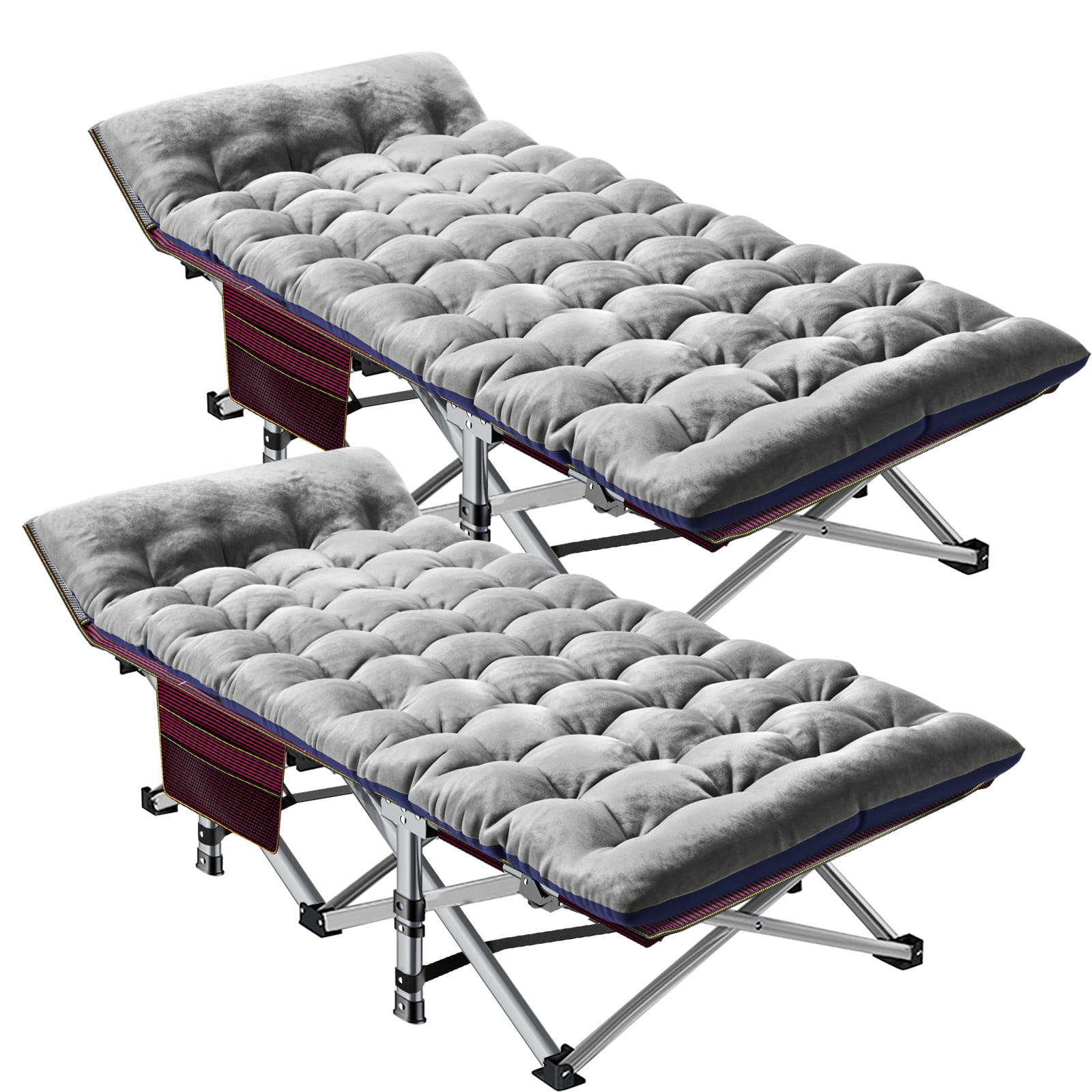 NAIZEA XL 2 Packs Folding Camping Cots with 2 Sided Mattress & Carry ...